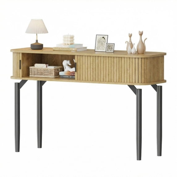 TROPOW Modern Fluted Console Table, 47" Wooden Narrow Entryway Sofa ...
