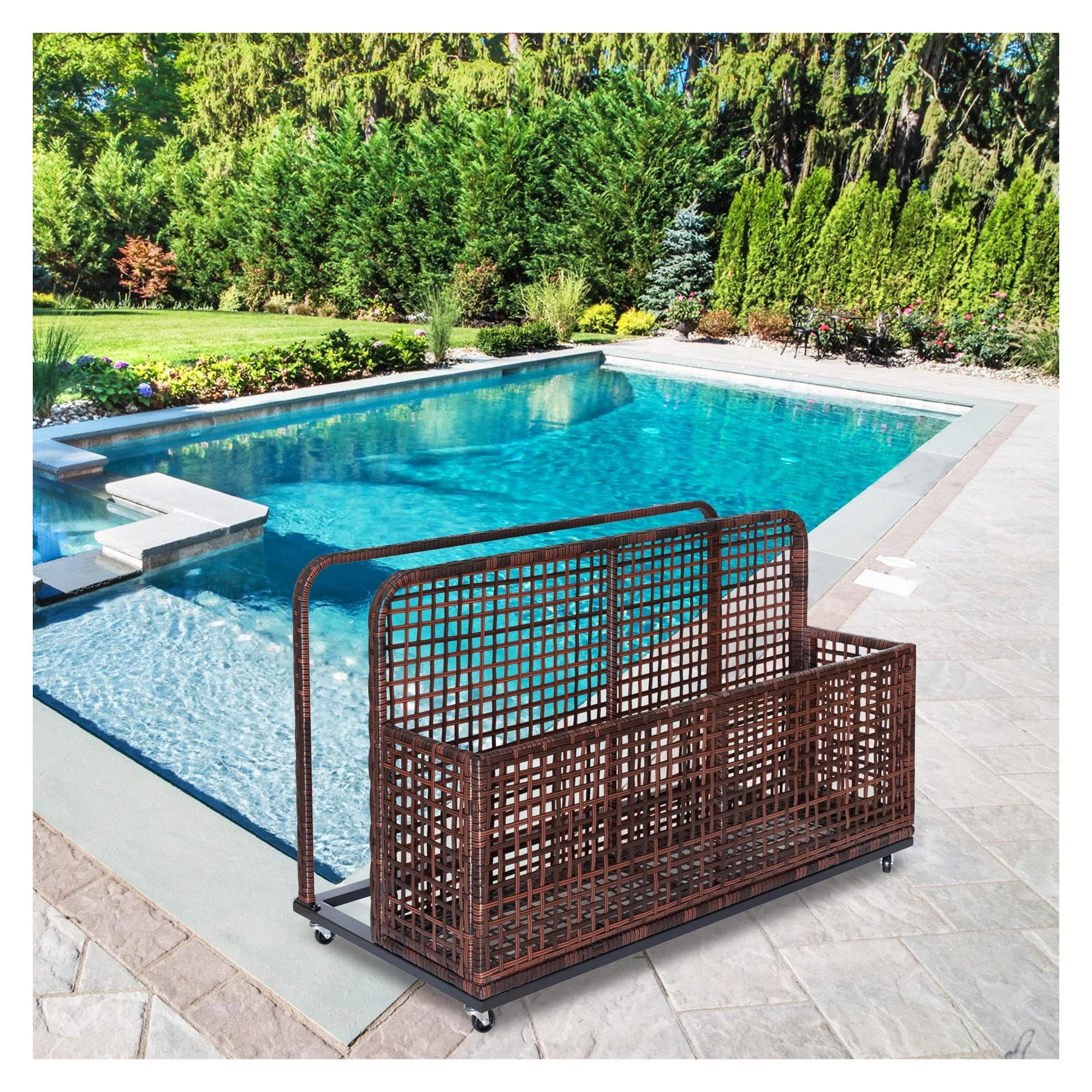 TROPOW Pool Float Storage PE Rattan Poolside Float Storage with Wheels ...