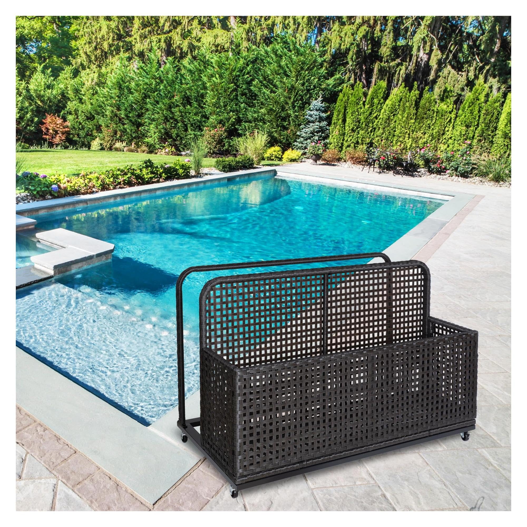 TROPOW Pool Float Storage PE Rattan Poolside Float Storage with Wheels ...