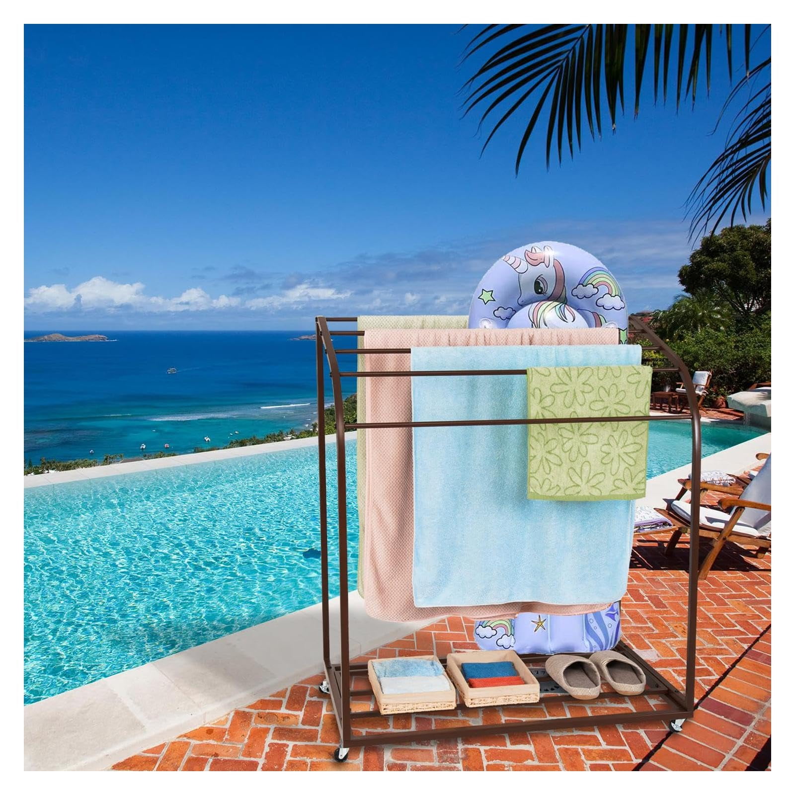 TROPOW Pool Towel Rack,Outdoor PVC Trapedozal Poolside Storage ...