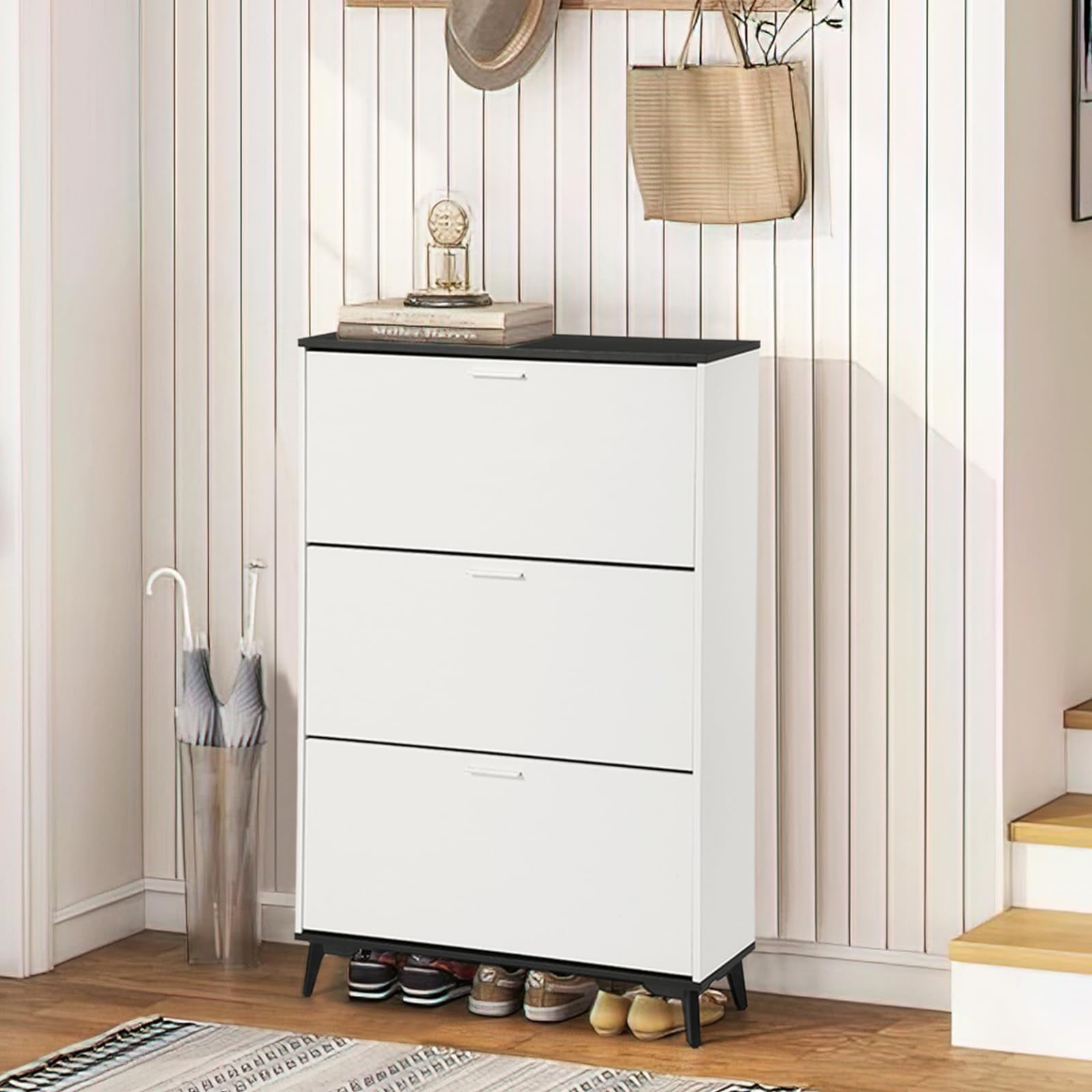 TROPOW Shoe Storage Cabinet,Entryway Shoe Cabinet with 3 Flip Drawers ...