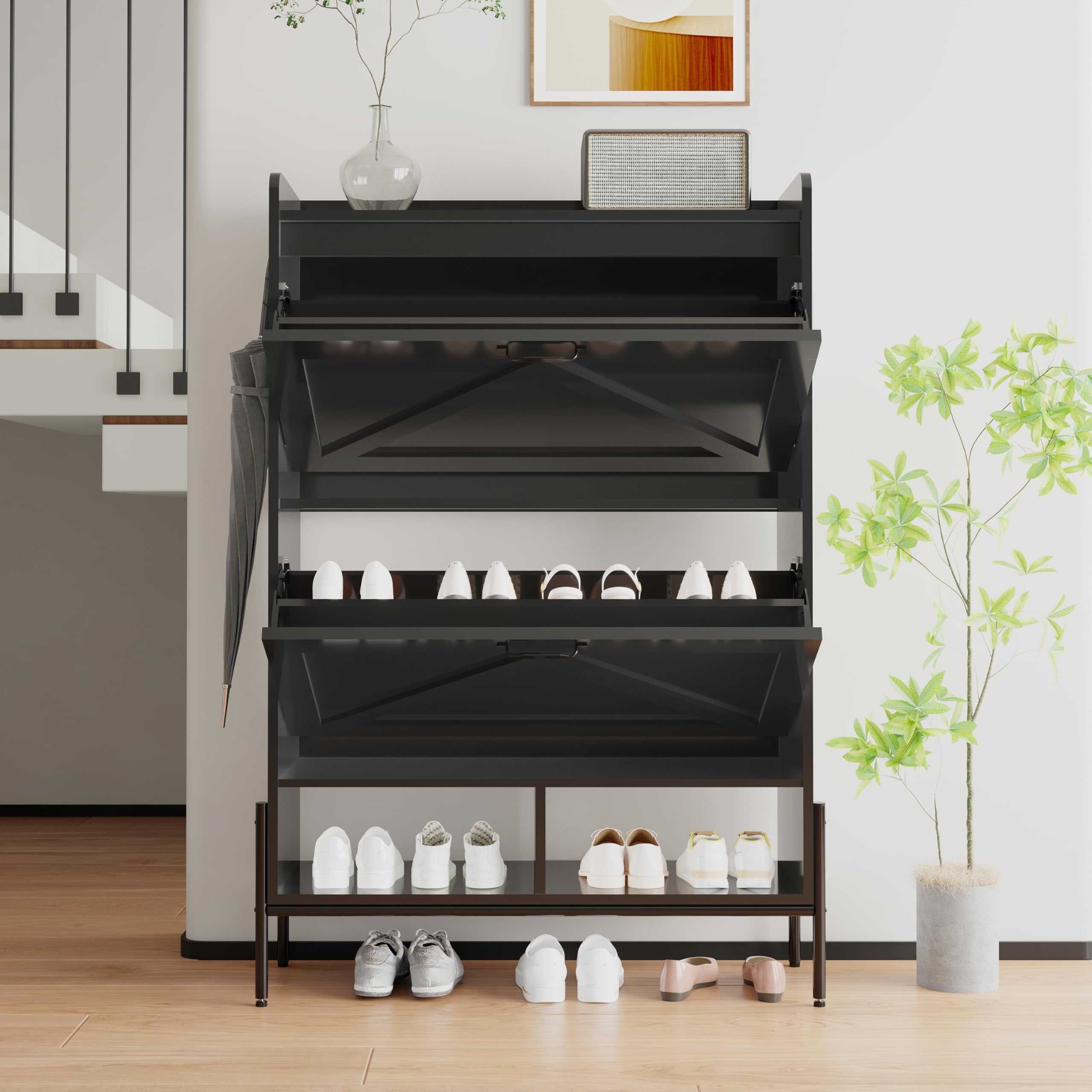 TROPOW Shoe Storage Cabinet,with 2 Flip-Up Drawers, Freestanding ...