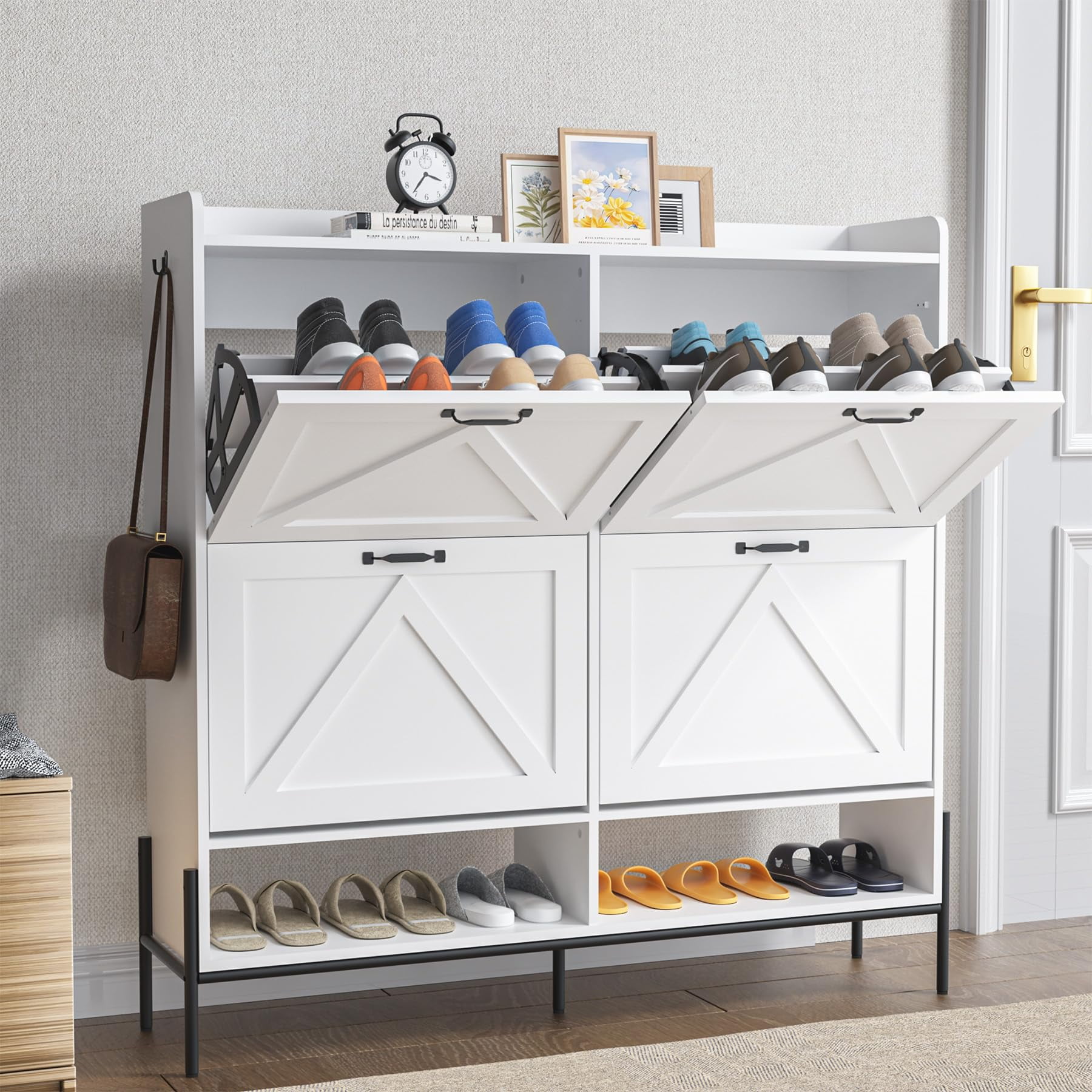 TROPOW Shoe Storage Cabinet,with 4 Flip Drawers,Freestanding Shoe ...