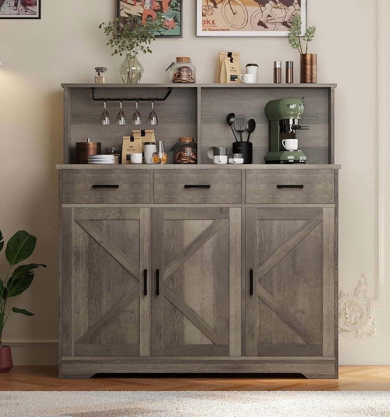TROPOW Sideboard Buffet Cabinet with Open Rack, Buffet Storage Cabinet ...