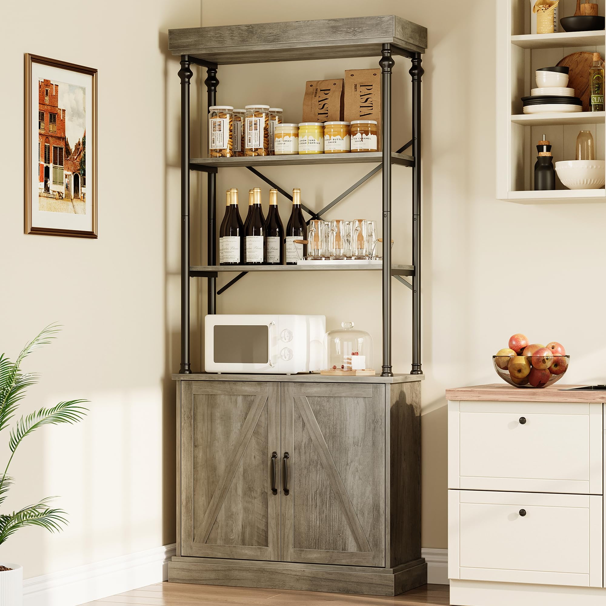 TROPOW Tall Bookshelf with Doors 73.62in Industrial Storage Open Rack ...