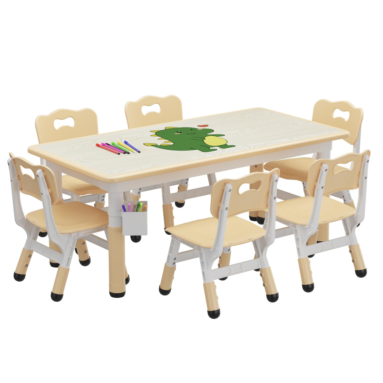 TROPOW Toddler Table and 6 Chairs Set with Graffiti Desktop,Height ...