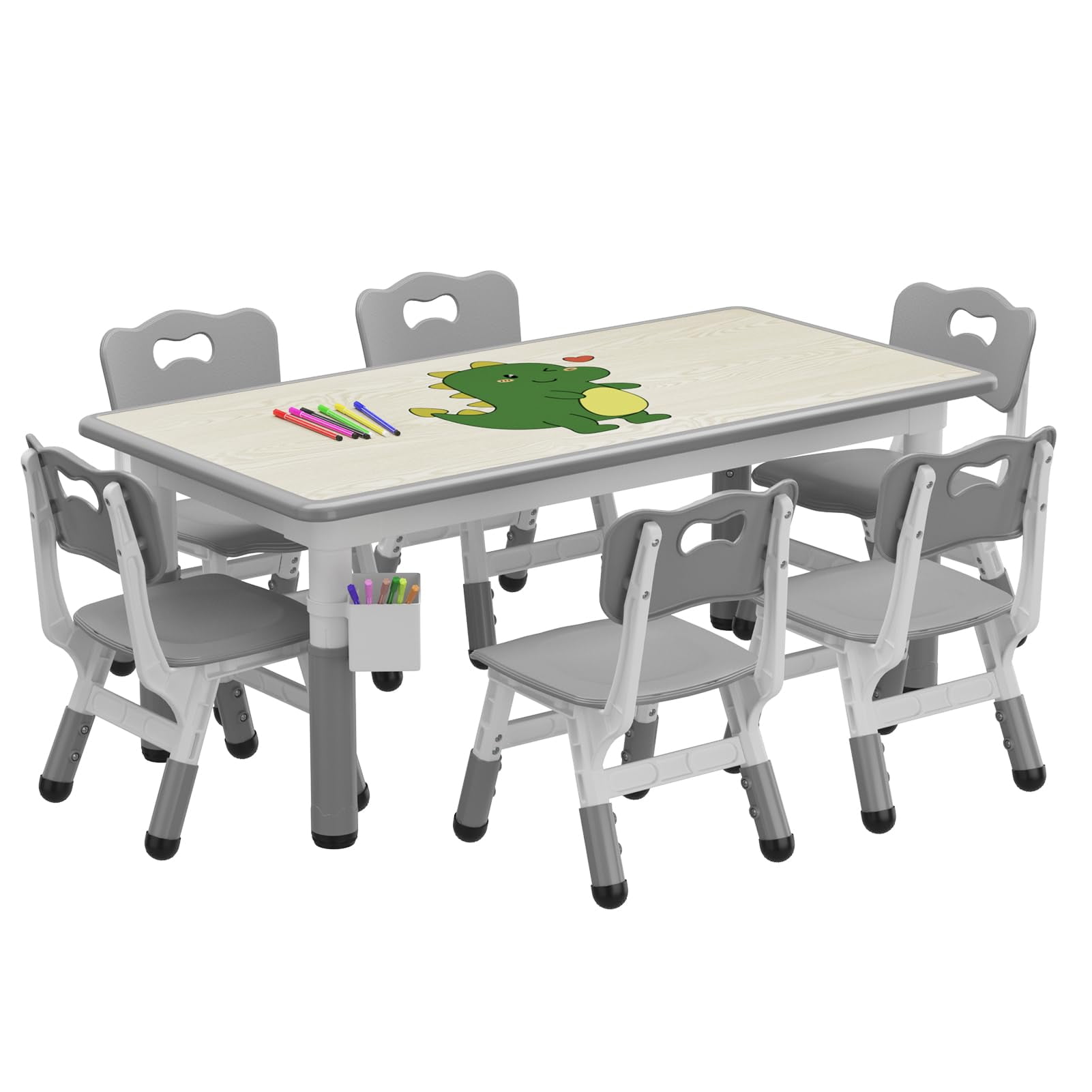 TROPOW Toddler Table and 6 Chairs Set with Graffiti Desktop,Height ...