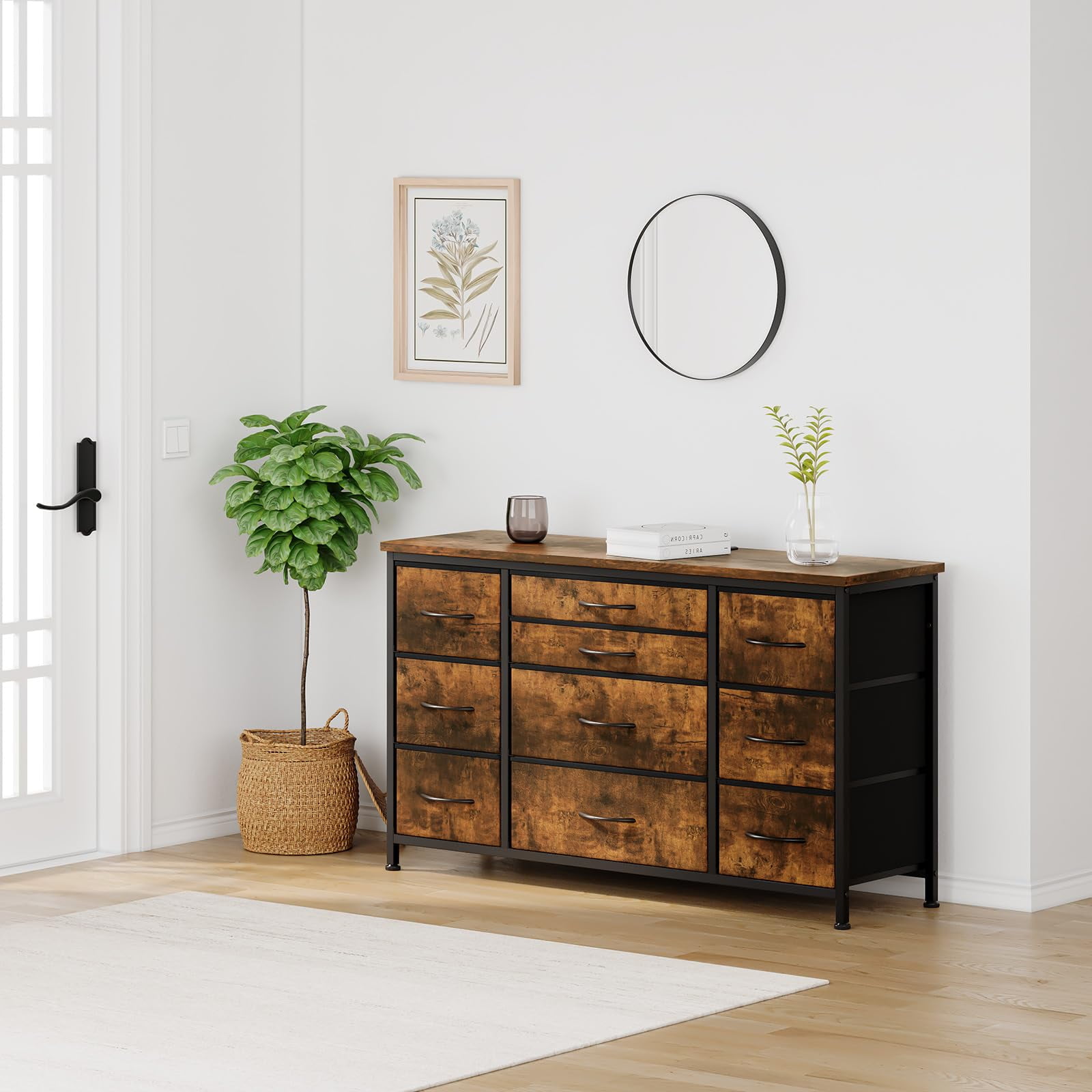 TROPOW Tv Stands for Living Room,10 Drawer Dresser, 55 Inch TV Stand ...
