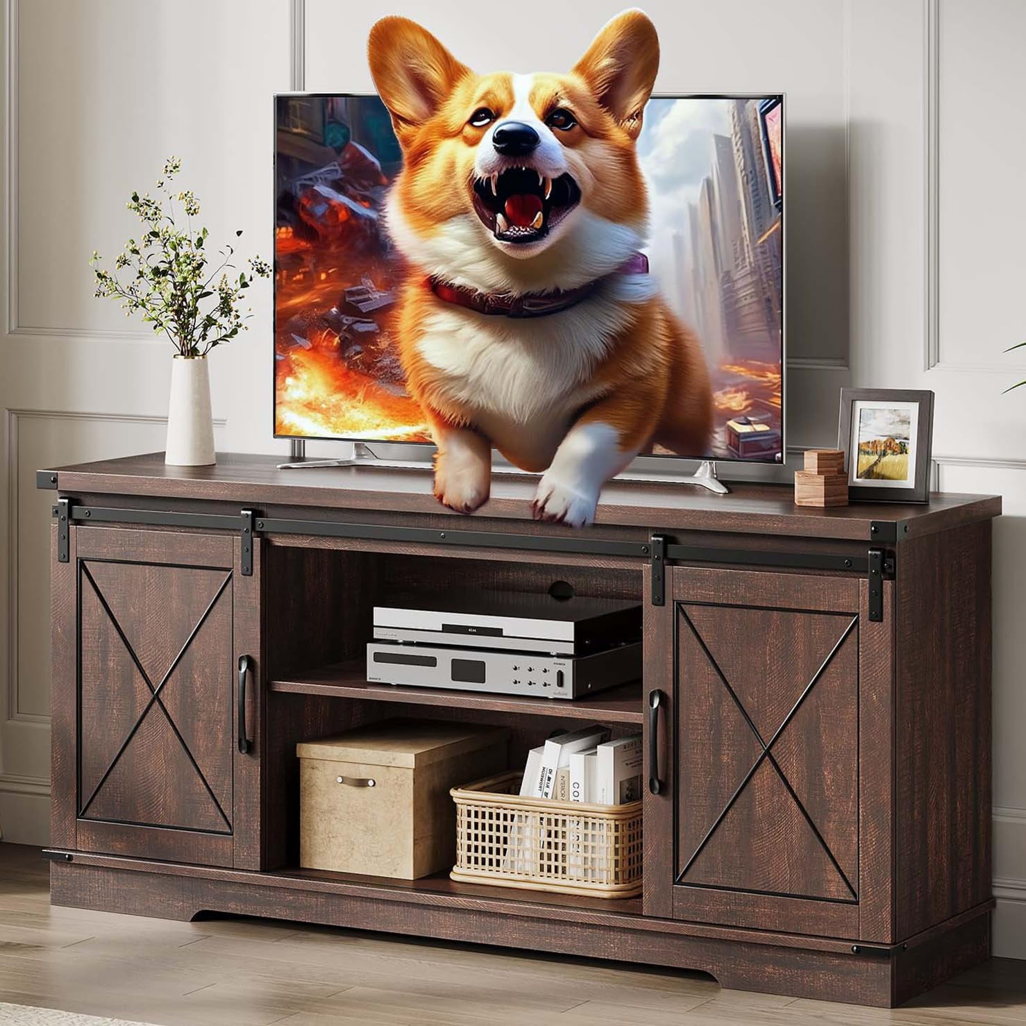 TROPOW Tv Stands for Living Room,Farmhouse TV Stand and Entertainment ...
