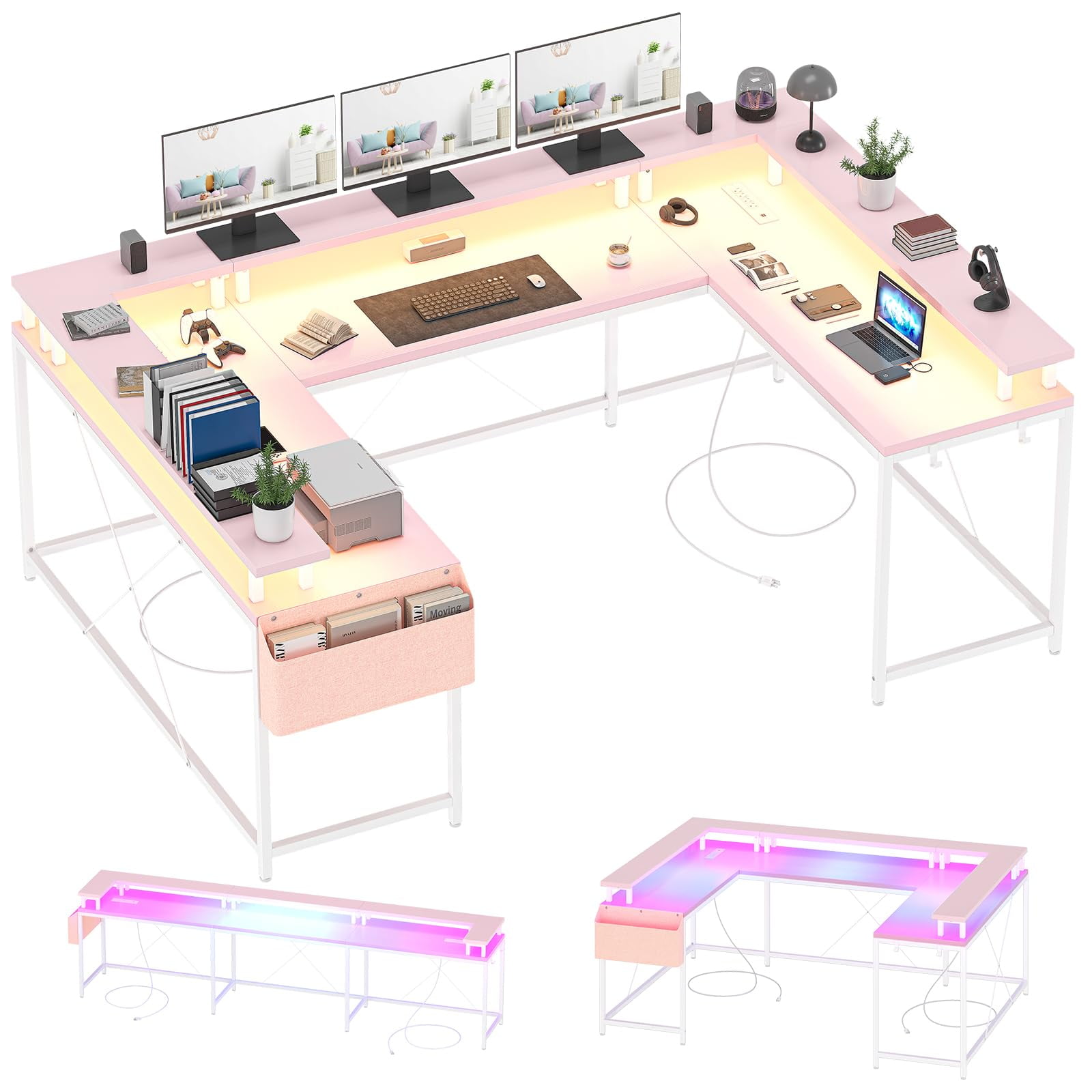 TROPOW U-Shaped Table, Reversible L-Shaped Computer Gaming Table, Large ...