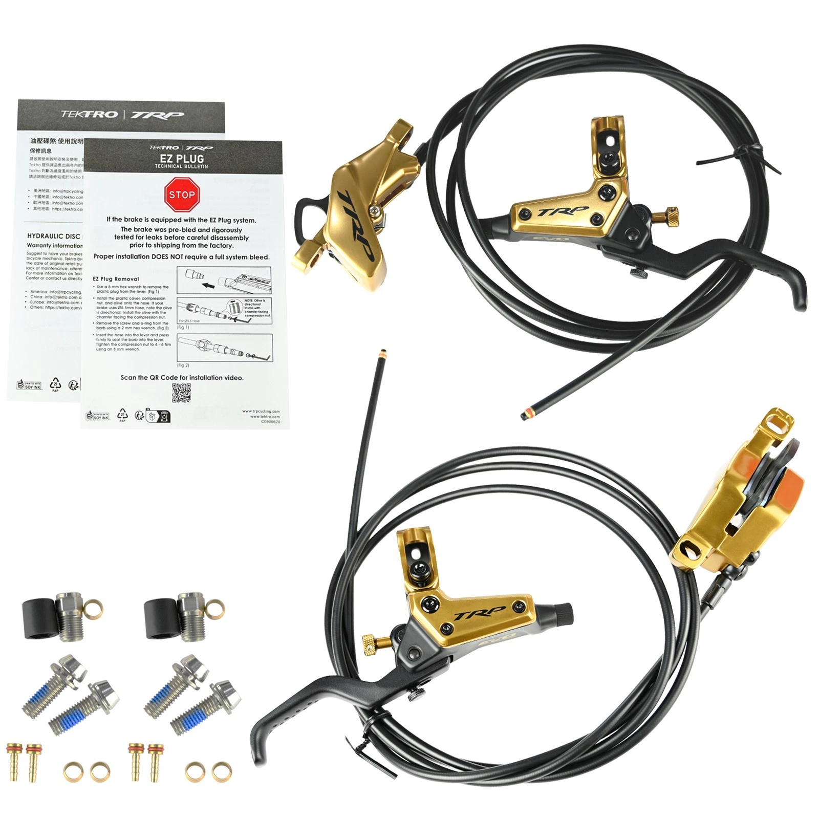 TRP EVO PRO HD-M9040 Hydraulic Disc Brake Set 4-Piston Caliper (F+R ...