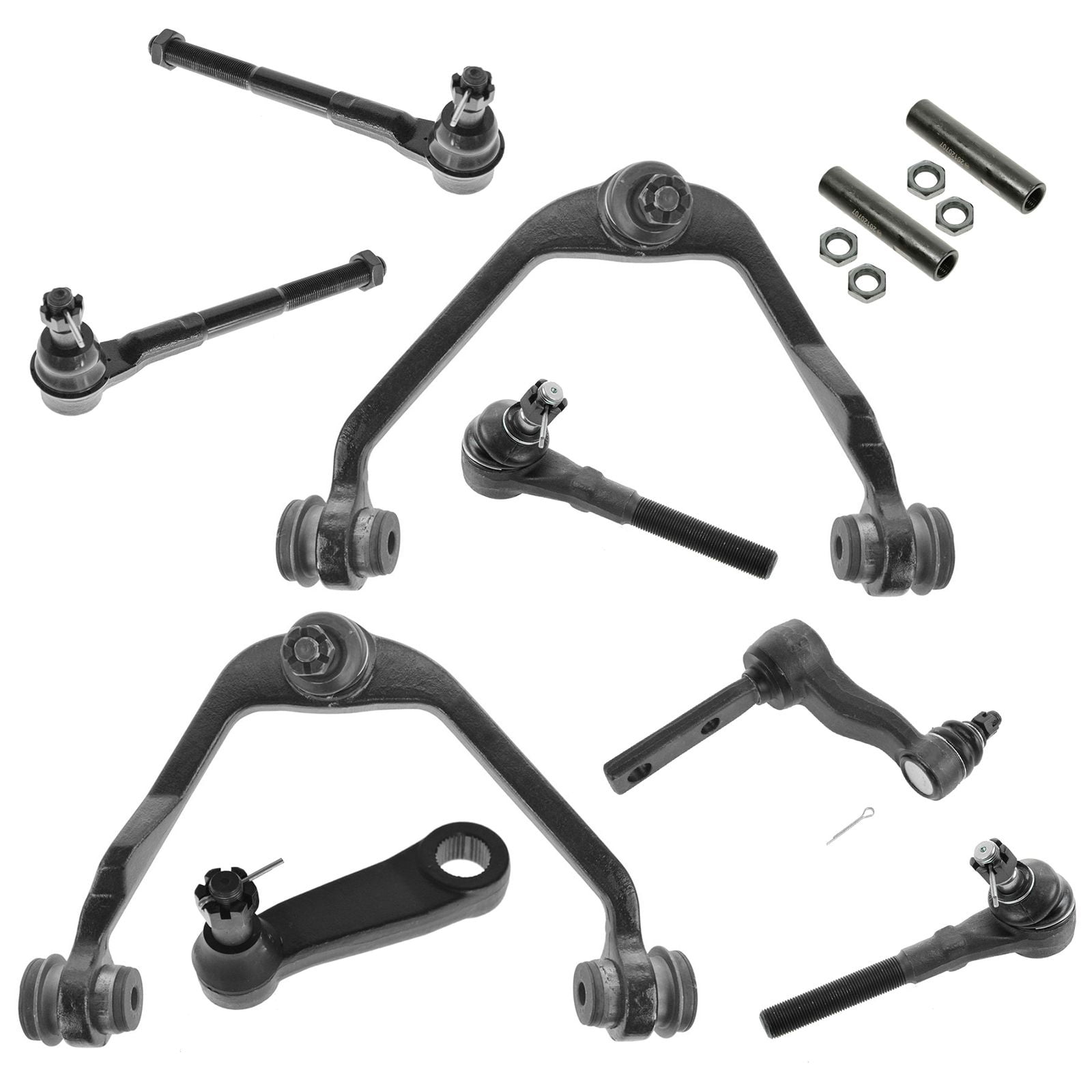 TRQ 10 pc Steering Suspension Kit Control Arms Tie Rods Pitman Idler ...