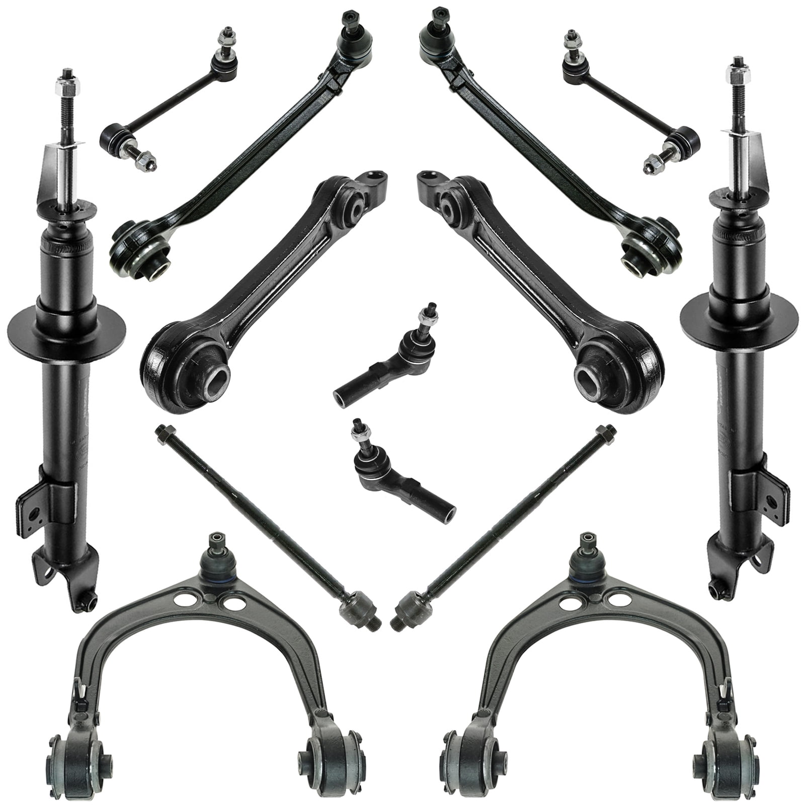 TRQ 14 pc Steering Suspension Kit Front Shocks Upper Lower Arm Tie Rod ...