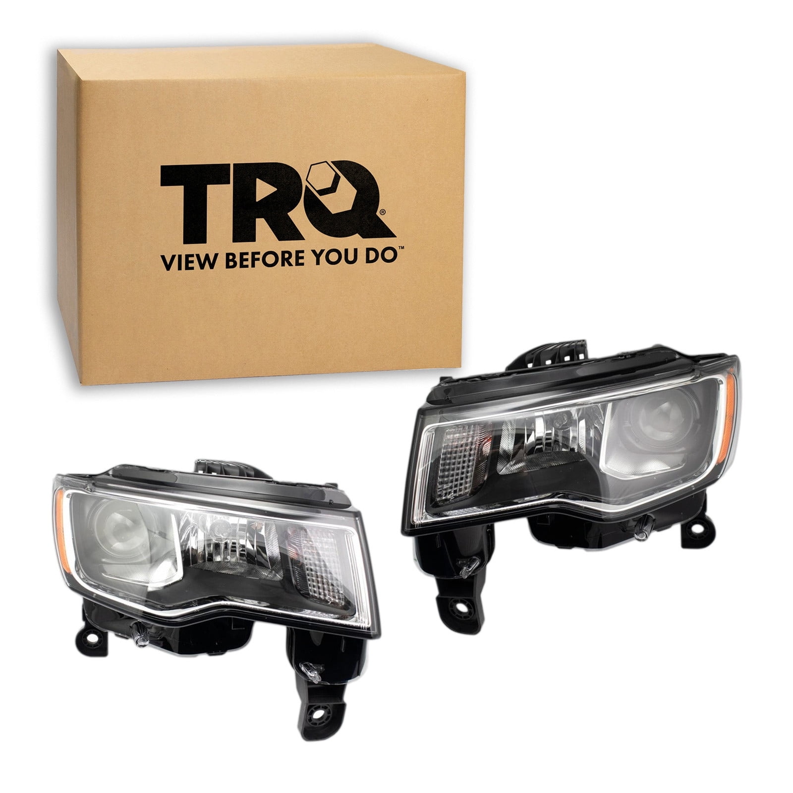 TRQ 2 Piece Headlight Assembly Set Chrome Bezel Driver & Passenger Side ...