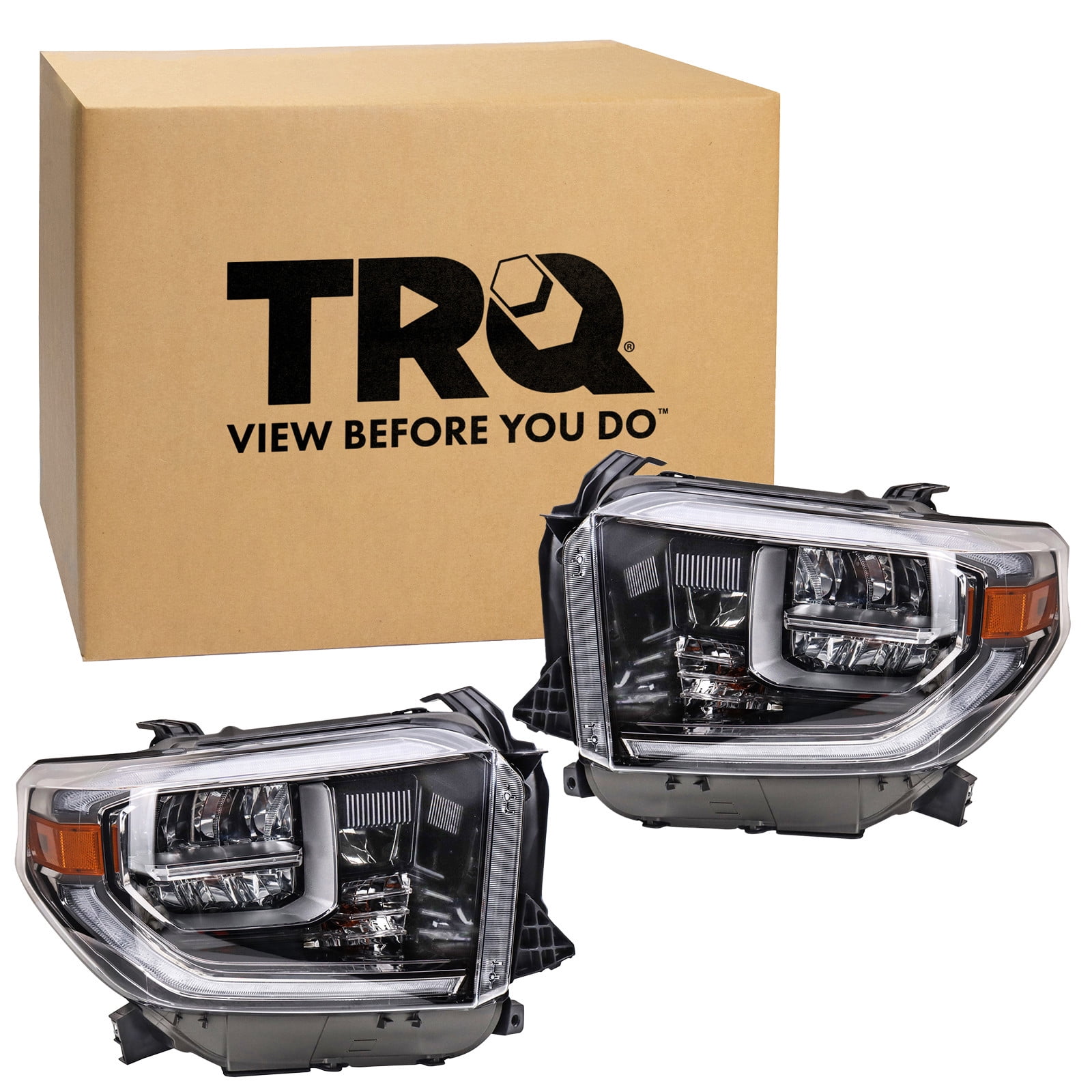 TRQ 2 Piece Headlight Assembly Set LED Smoked Chrome Accent Driver ...