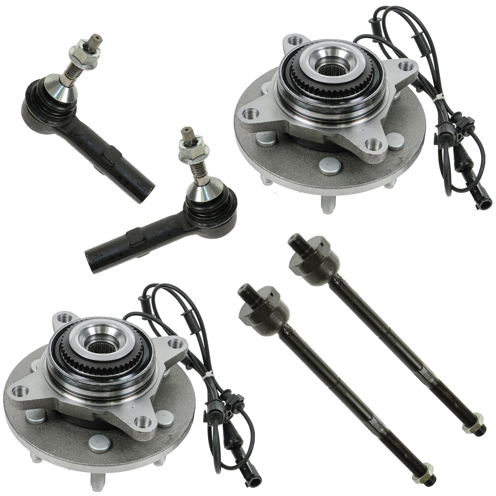 TRQ 6pc Kit Inner Outer Tie Rod End Wheel Hub Bearing LH RH for Ford ...