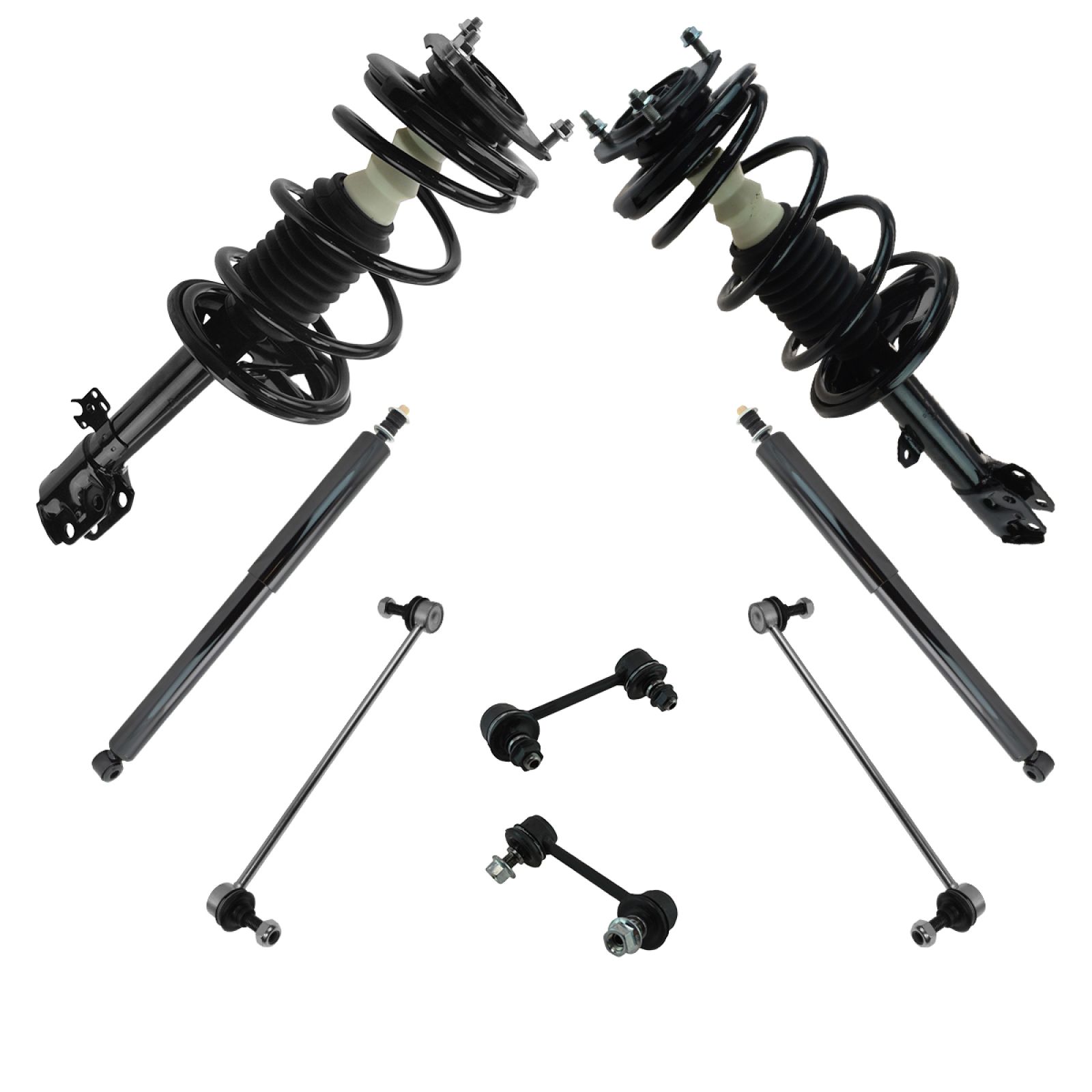 TRQ 8 Piece Front & Rear Suspension Shock Absorbers Sway Bar Links Kit ...