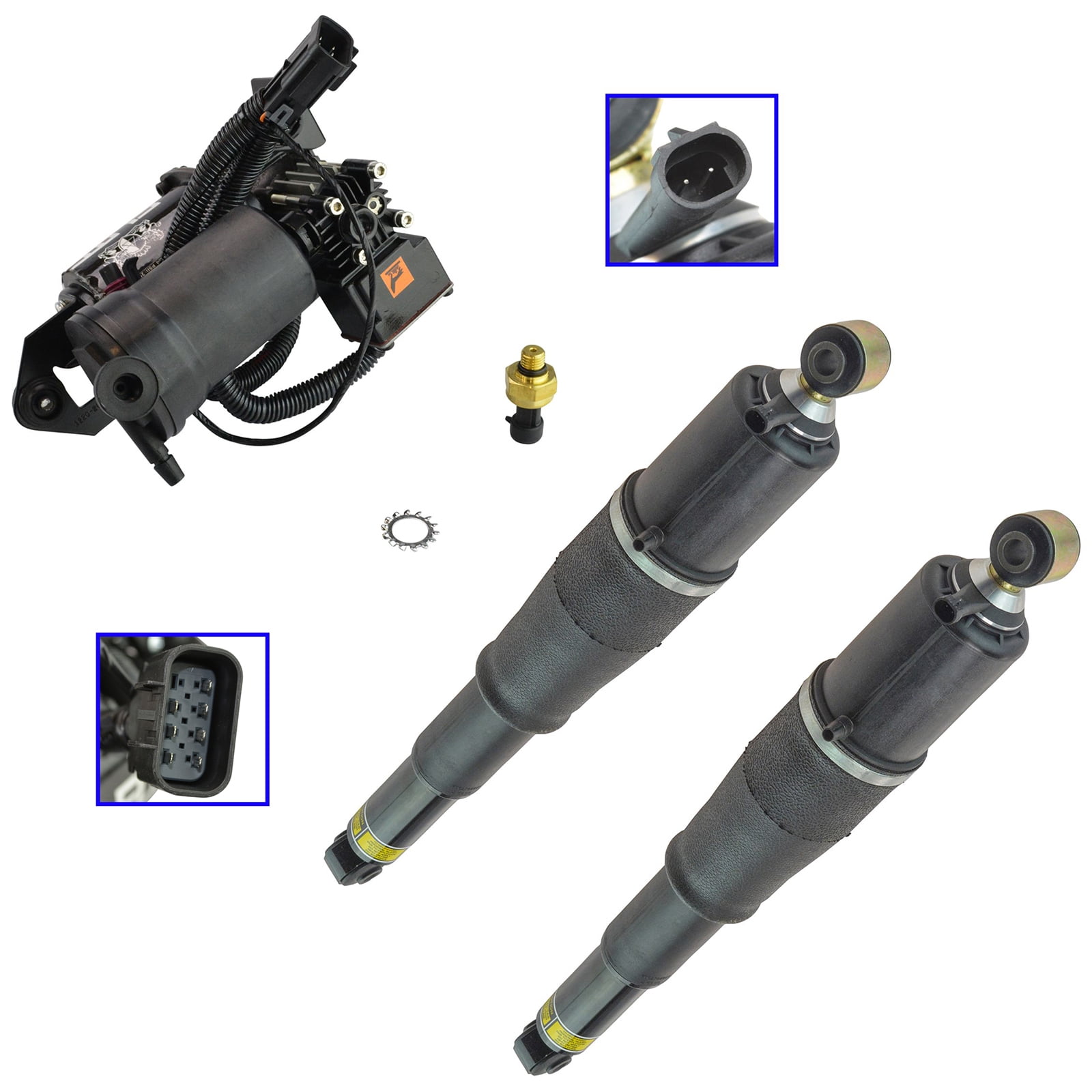 TRQ Air Ride Suspension Compressor with Dryer Rear Shock Absorber Kit ...
