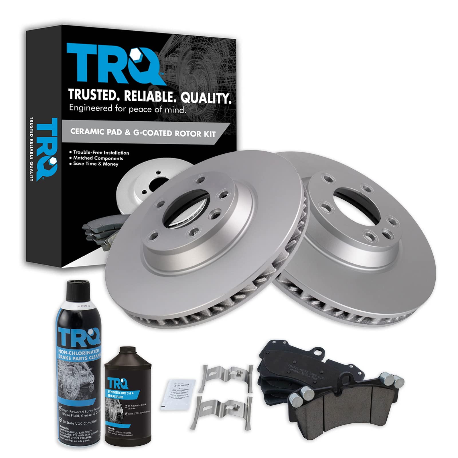 TRQ Brake Pad & Coated Rotor Front Ceramic Kit w/Fluids for Audi ...