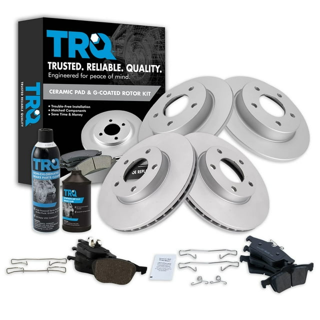 TRQ Brake Pad & Coated Rotor Kit Ceramic Front & Rear w/Chemicals ...