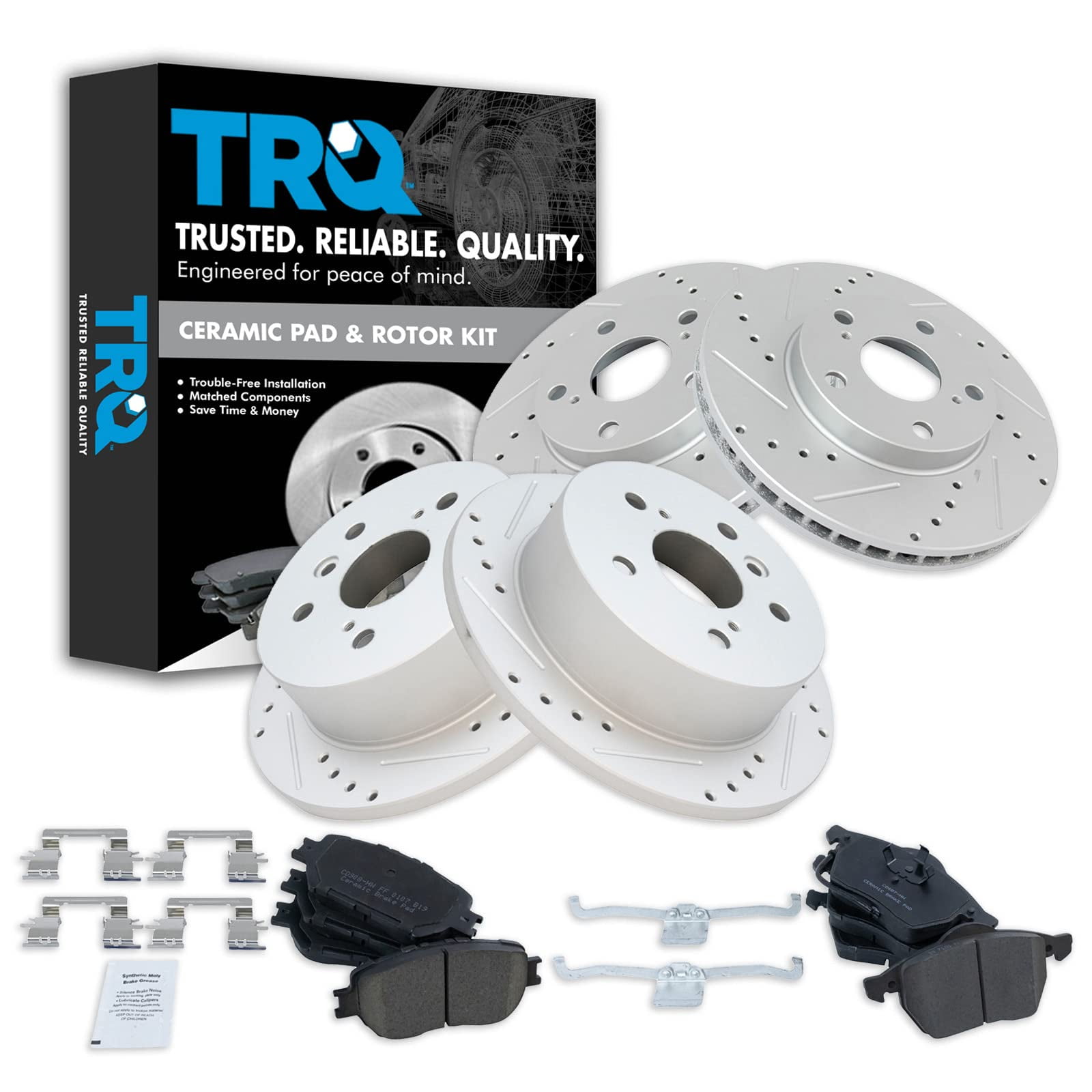 TRQ Front and Rear Performance Brake Pad & Rotor Kit Brake Pads Brake Rotors Set Ceramic Premium ...