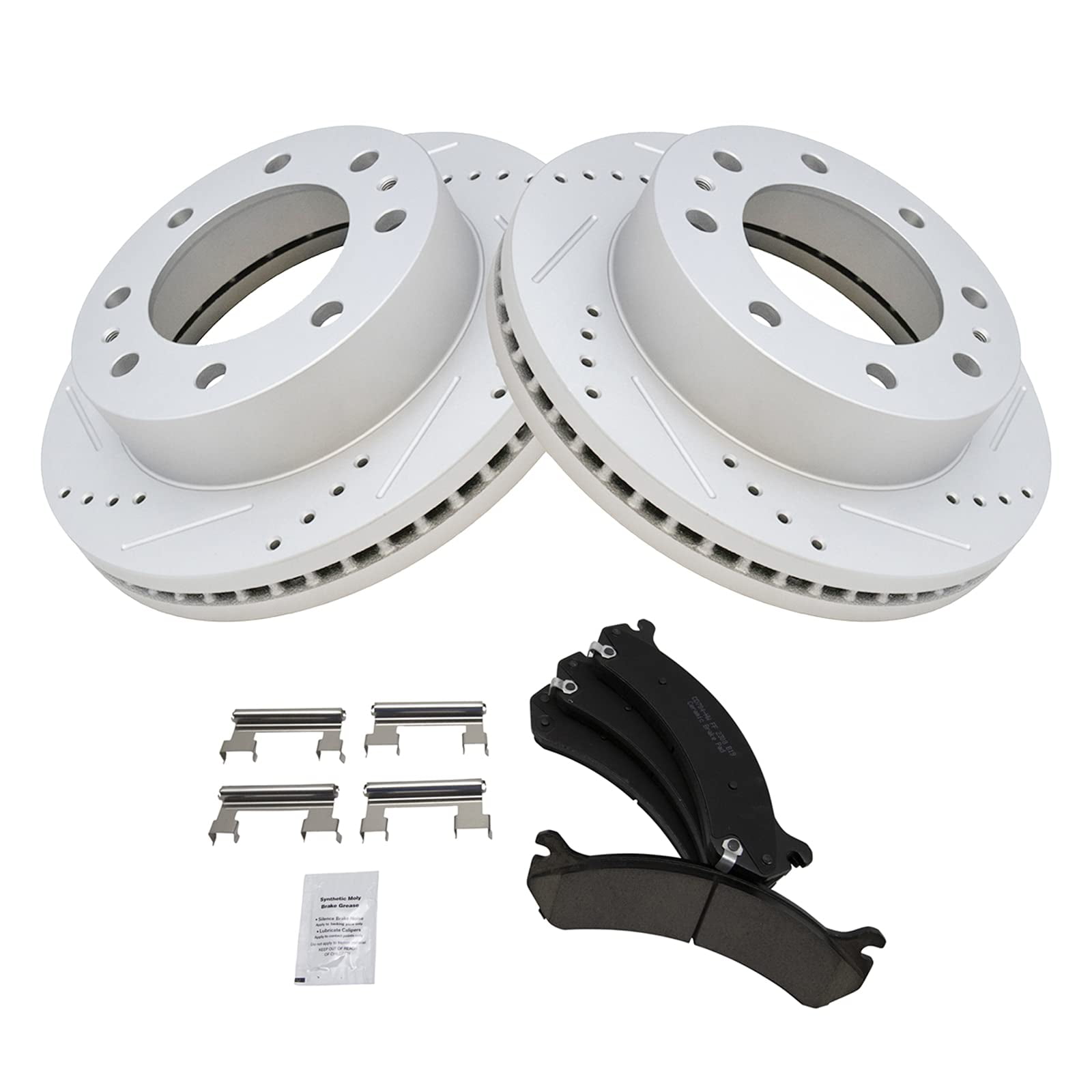 TRQ Brake Pad & Rotor Drilled Slotted Posi Ceramic Front Kit for Chevy ...
