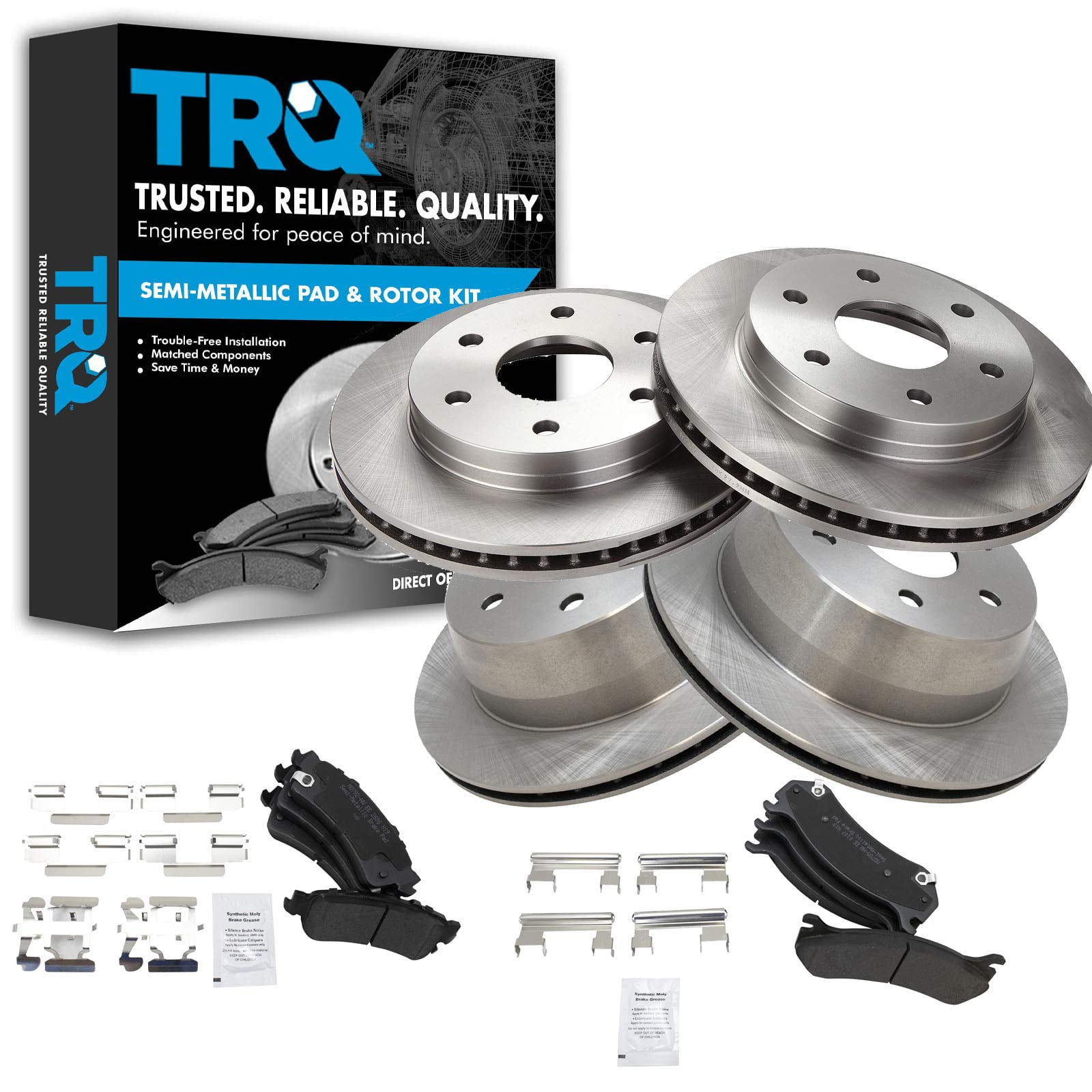 TRQ Brake Pad & Rotor Kit Metallic Front & Rear Fits Select Cadillac ...