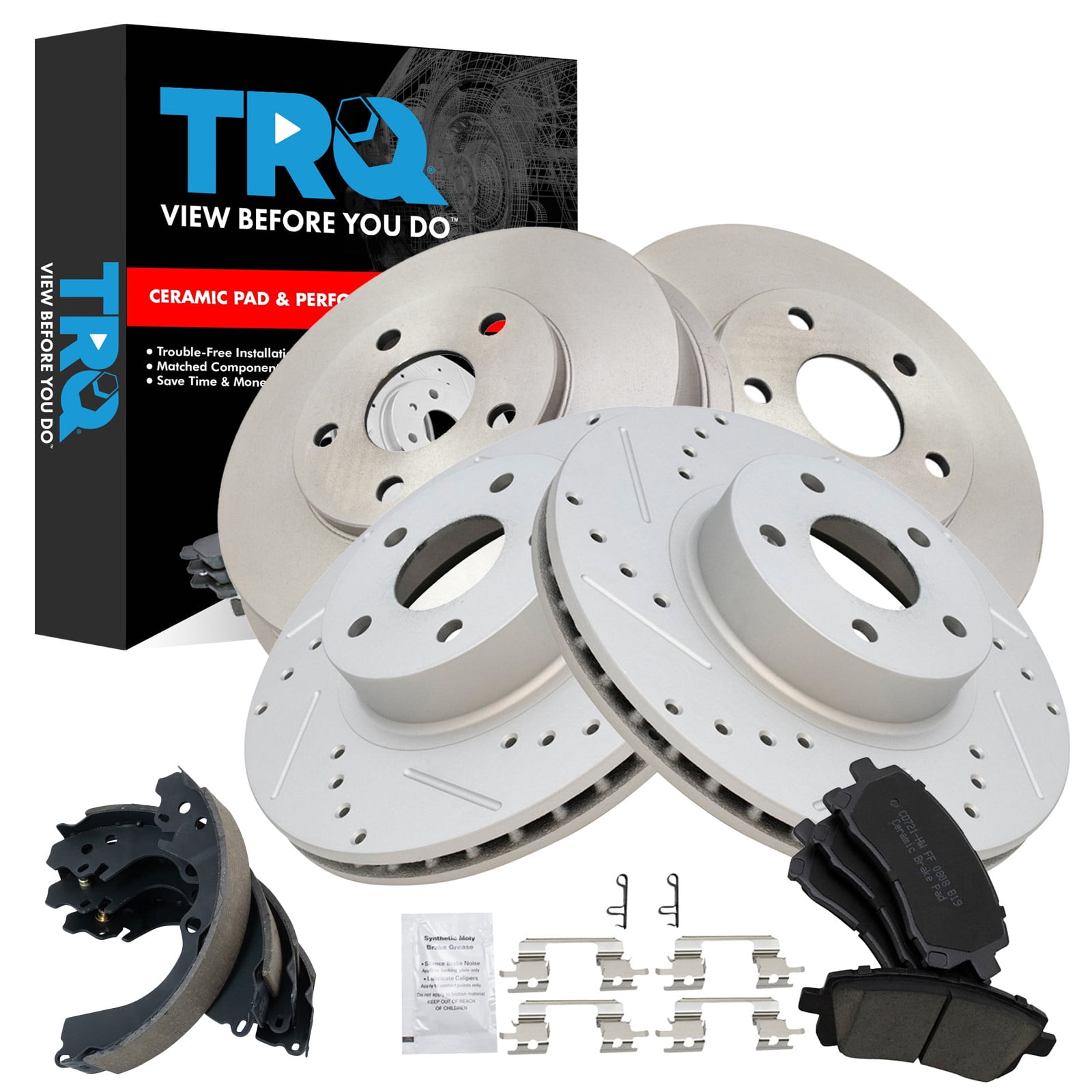TRQ Brake Pad & Rotor,Shoe & Drum Kit Premium G-Coated Slotted X ...