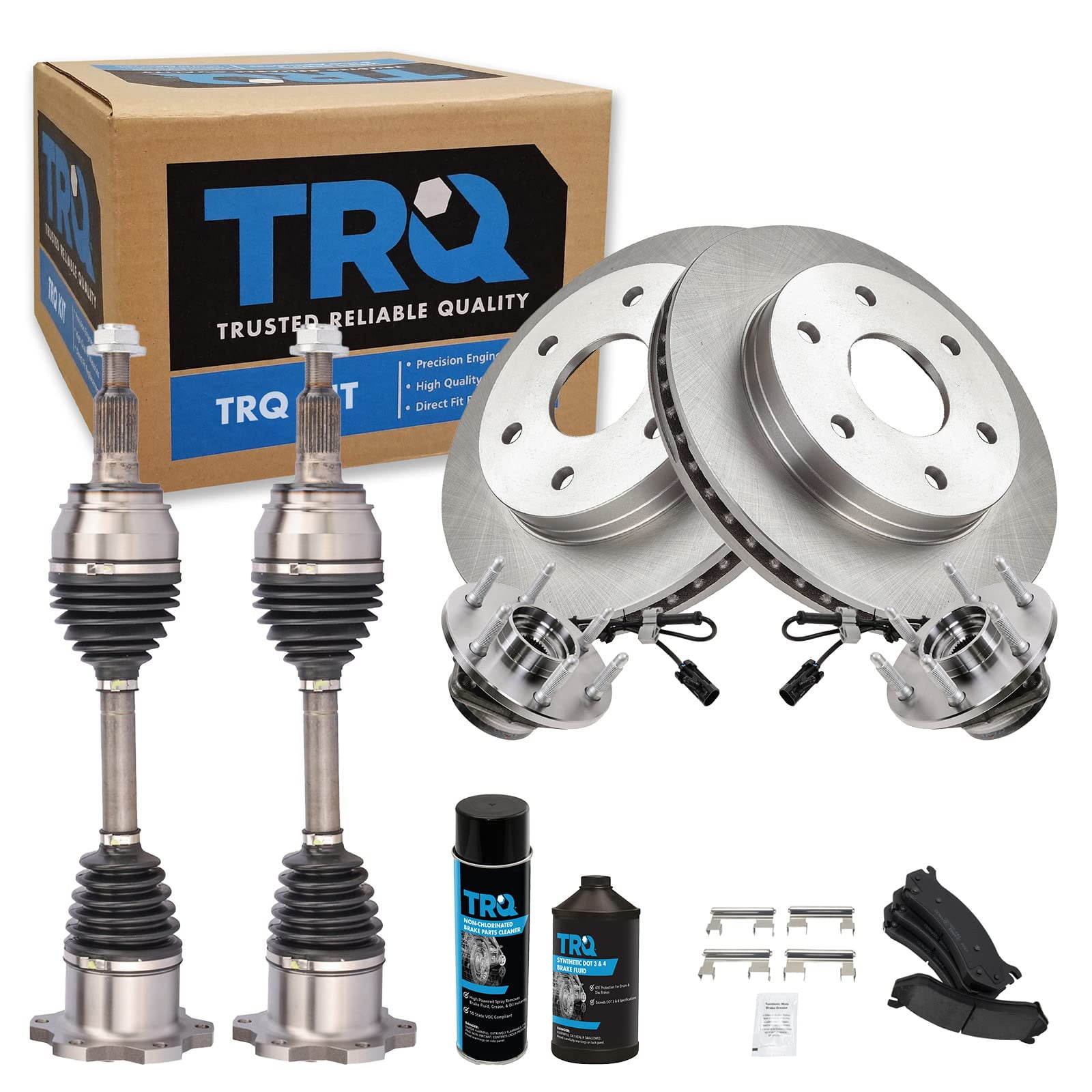 TRQ CV Axle Wheel Hub & Premium Posi Ceramic Brake Pad Rotor Kit for ...