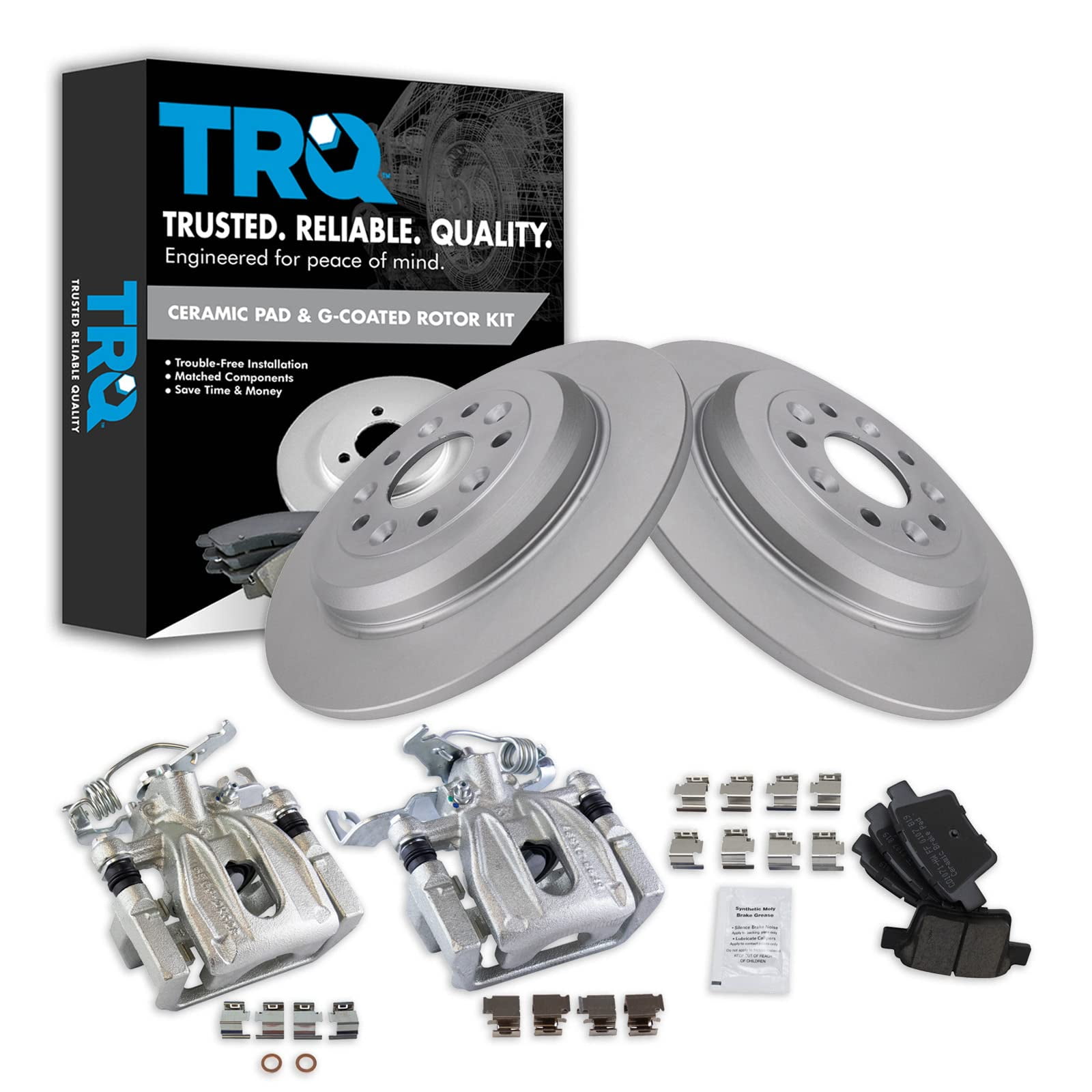TRQ Rear Brake Pad & Rotor Kit Brake Caliper Brake Pads Brake Rotor ...