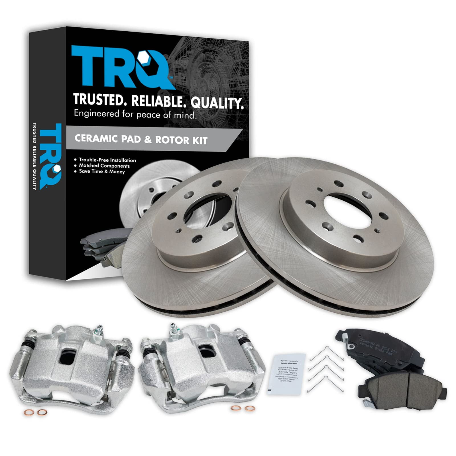 TRQ Front Brake Calipers Ceramic Pads & Rotors Fits Select 2009-2013 ...