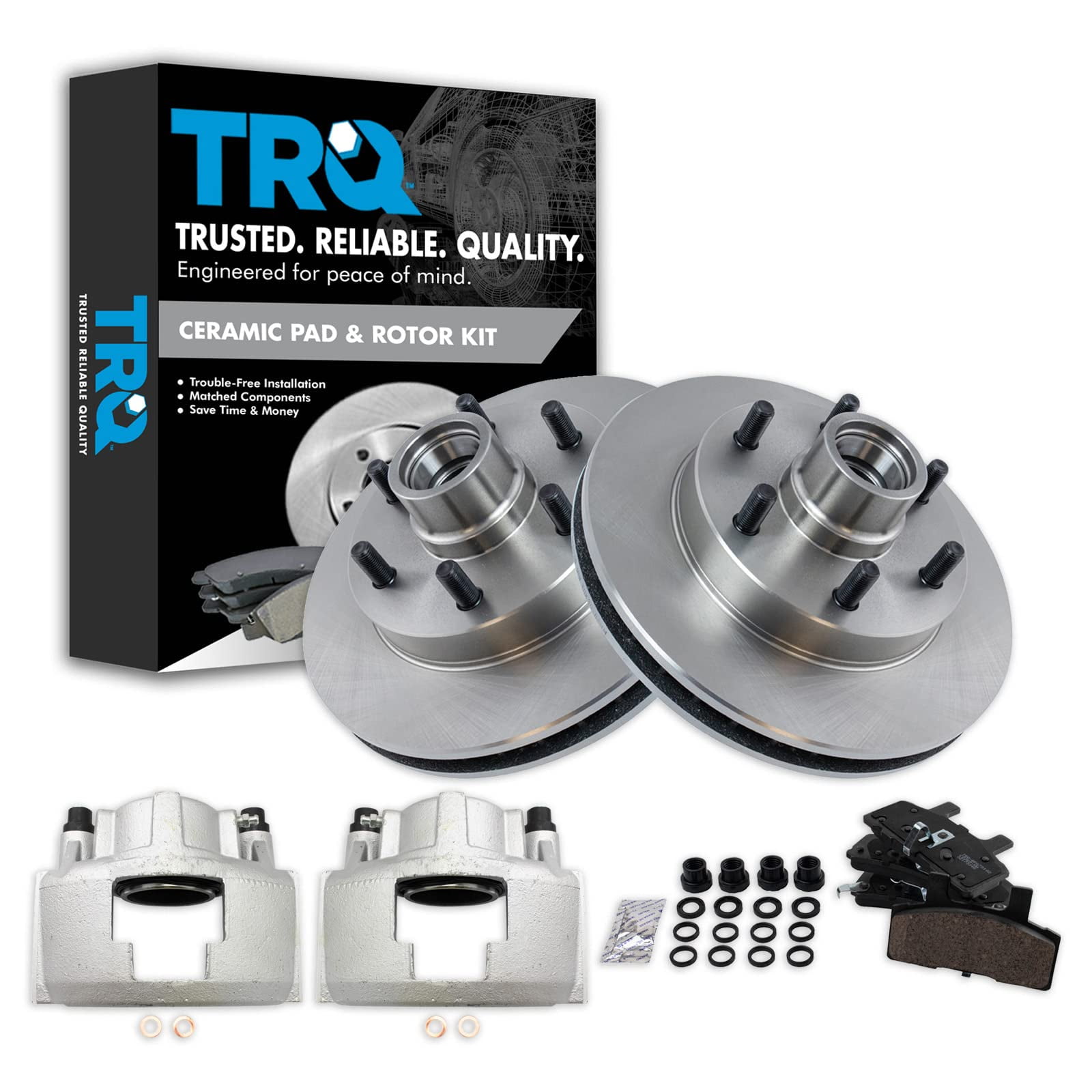 TRQ Front Brake Pad & Rotor Kit Brake Caliper Brake Pads Brake Rotor ...