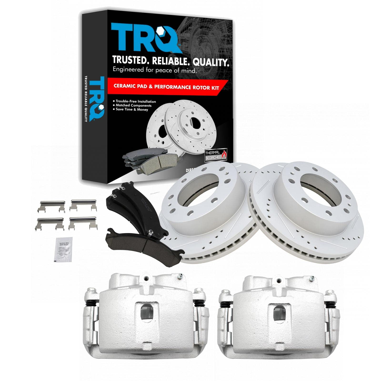 TRQ Front Brake Calipers Ceramic Pads & Rotors Fits Avalanche Express ...
