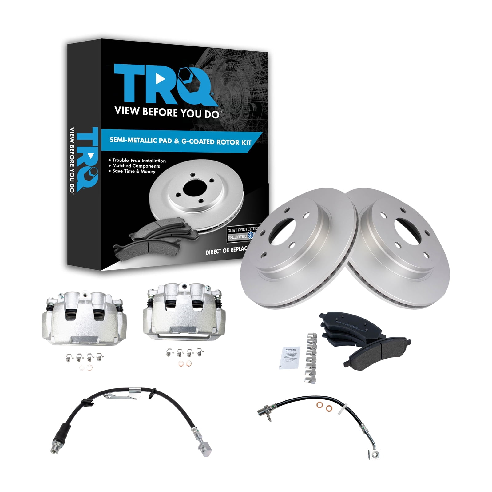 TRQ Front Brake Pad & Rotor Kit Brake Caliper Brake Hose Brake Pads ...