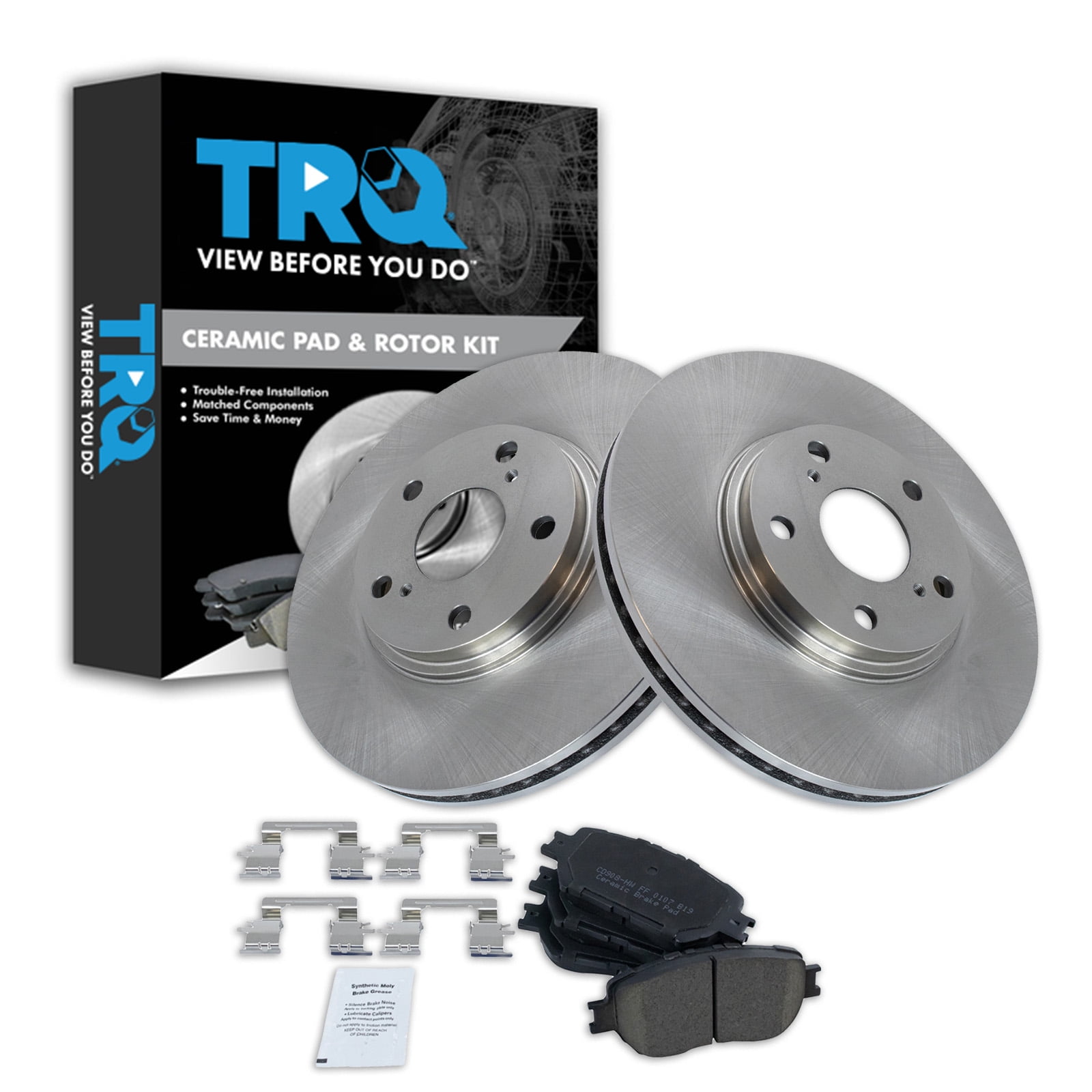 TRQ Front Brake Pad & Rotor Kit Brake Pads Brake Rotor Ceramic Fits ...