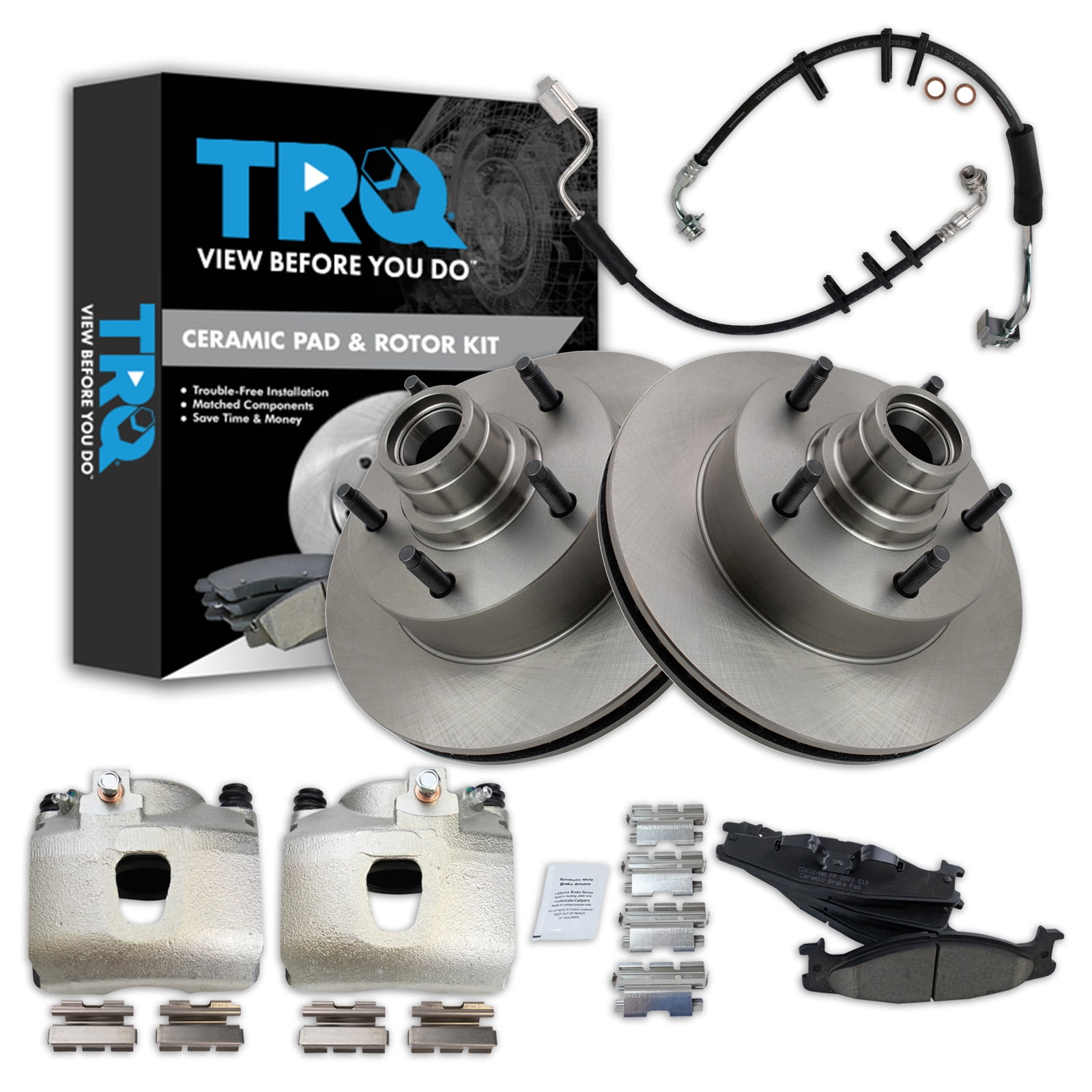 TRQ Front Brake Pad & Rotor Kit Brake Caliper Brake Hose Brake Pads ...