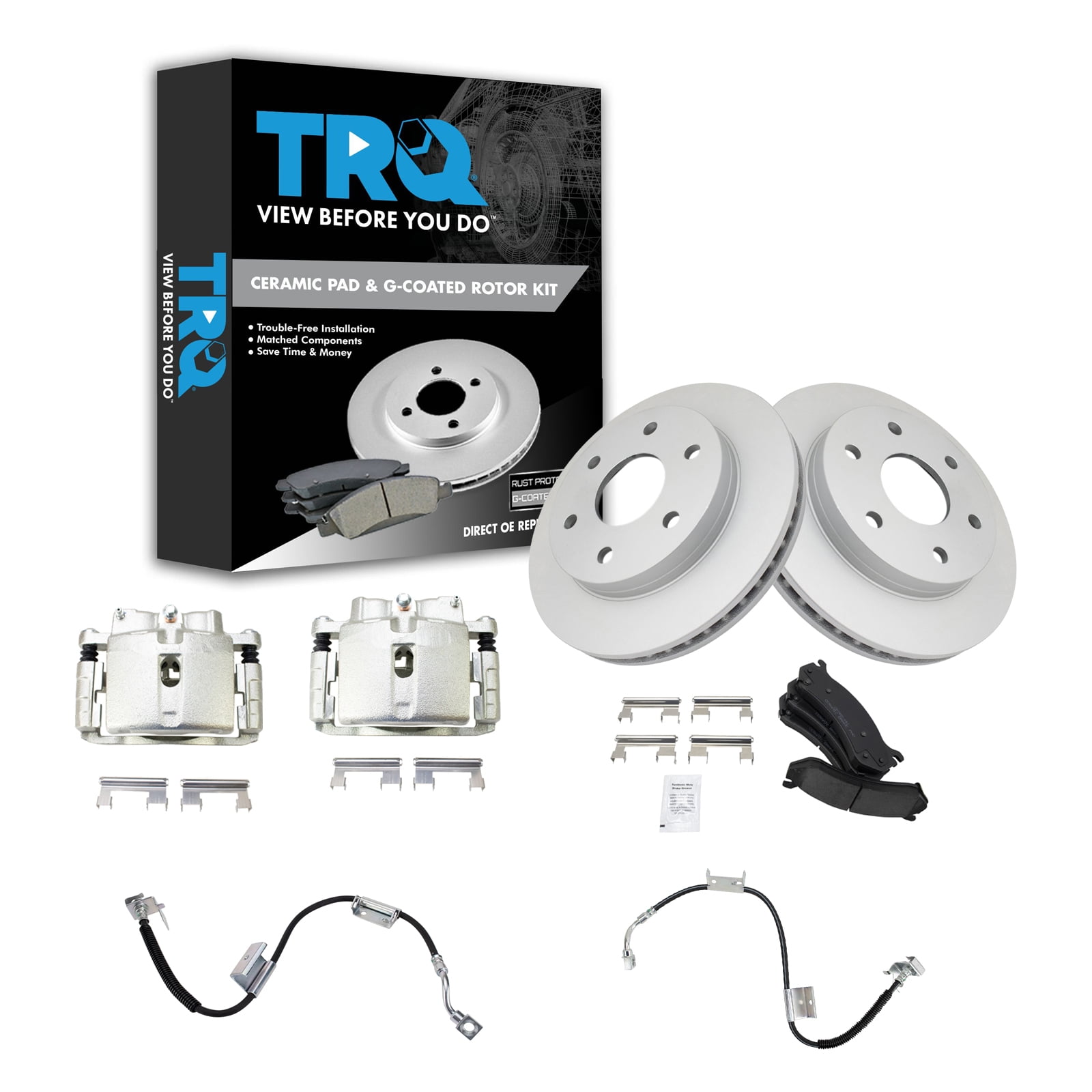 TRQ Front Brake Pad & Rotor Kit Brake Caliper Brake Hose Brake Pads ...
