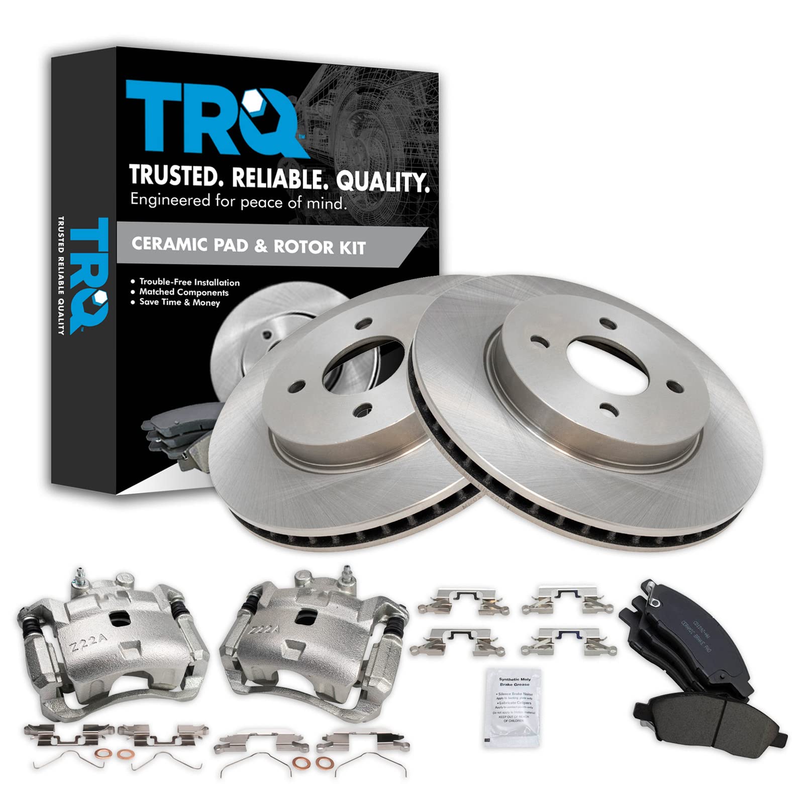 TRQ Front Brake Pad & Rotor Kit Brake Caliper Brake Pads Brake Rotor ...