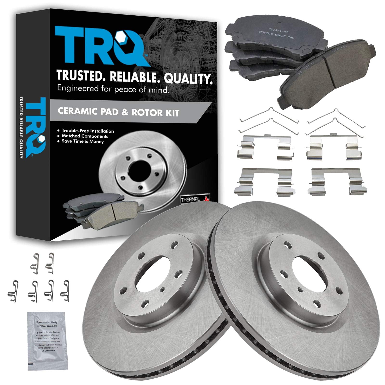 TRQ Front Brake Pad & Rotor Kit Brake Pads Brake Rotor Ceramic Fits ...