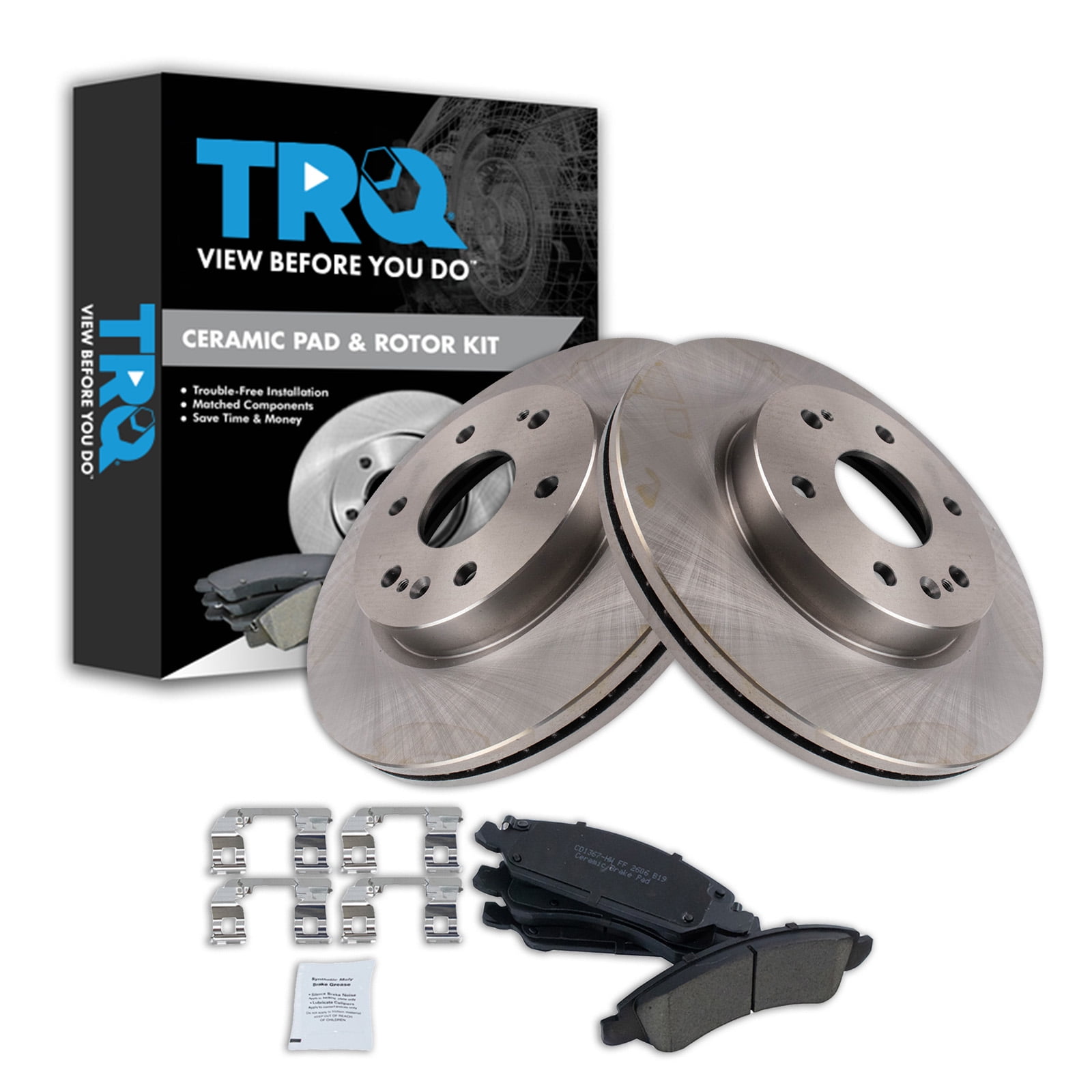 TRQ Front Brake Pad & Rotor Kit Brake Pads Brake Rotor Ceramic Fits ...