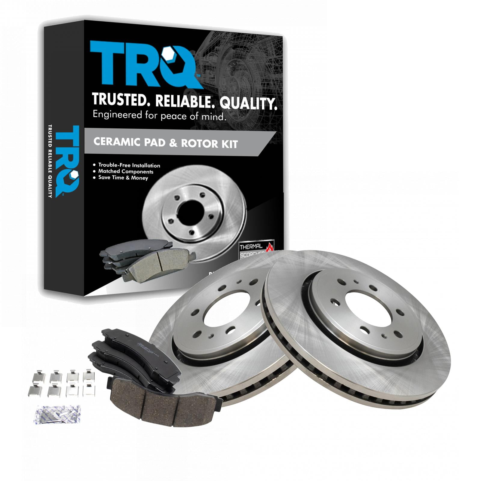 TRQ Front Brake Pad & Rotor Kit Brake Pads Brake Rotor Ceramic Vented ...