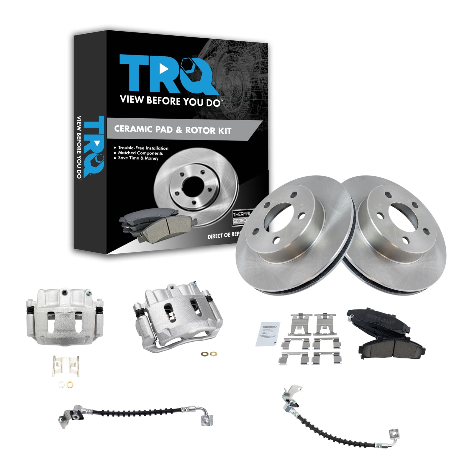 TRQ Front Brake Pad & Rotor Kit Brake Caliper Brake Hose Brake Pads ...