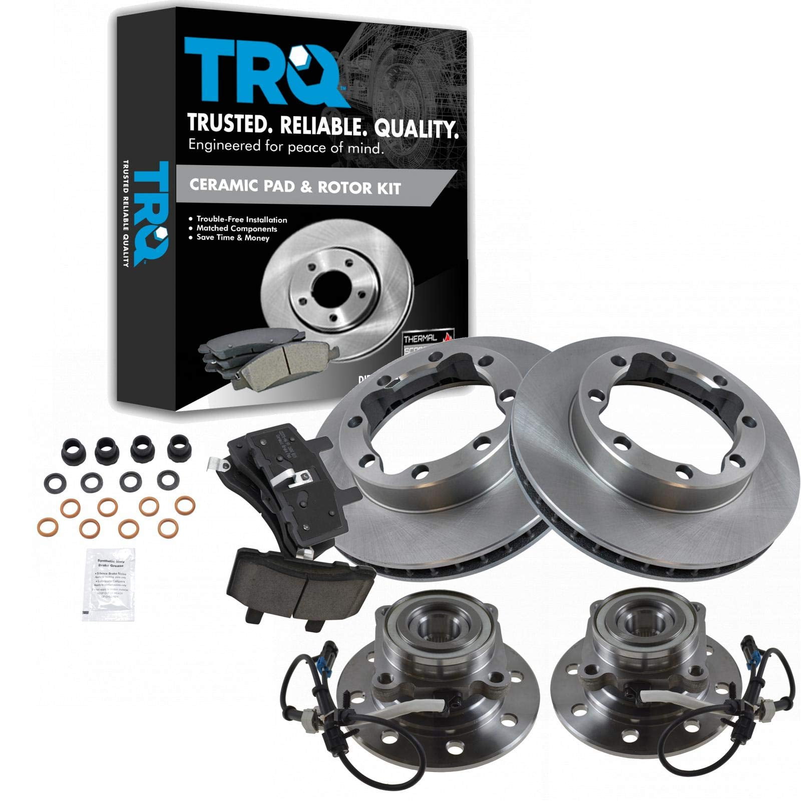 TRQ Front CERAMIC Brake Pad Rotor Wheel Hub Kit w/Chemicals for Chevy ...