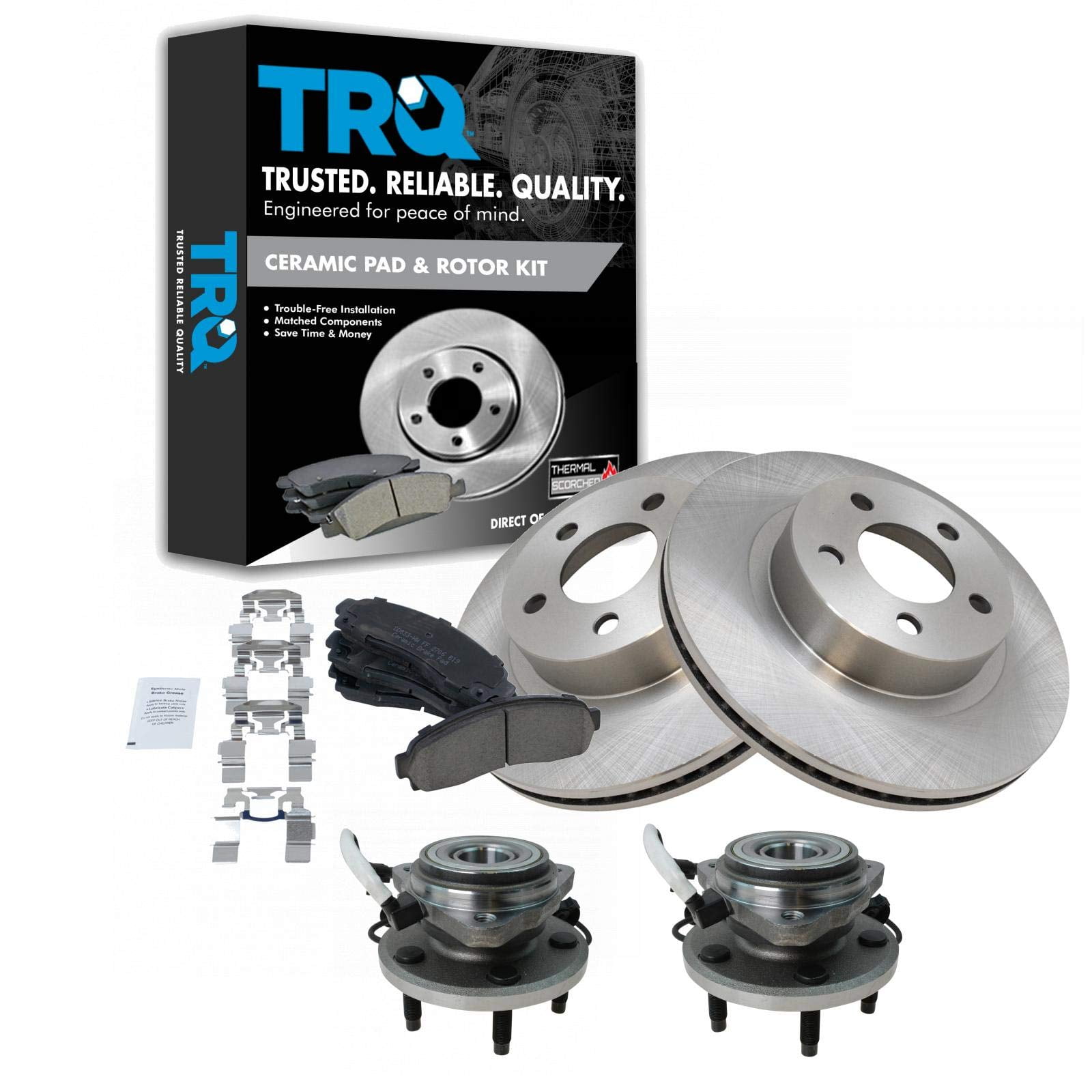 TRQ Front Ceramic Brake Pad Rotor & Hub Kit w/Fluids for Ford Mazda Truck Pickup BKA15476 ...