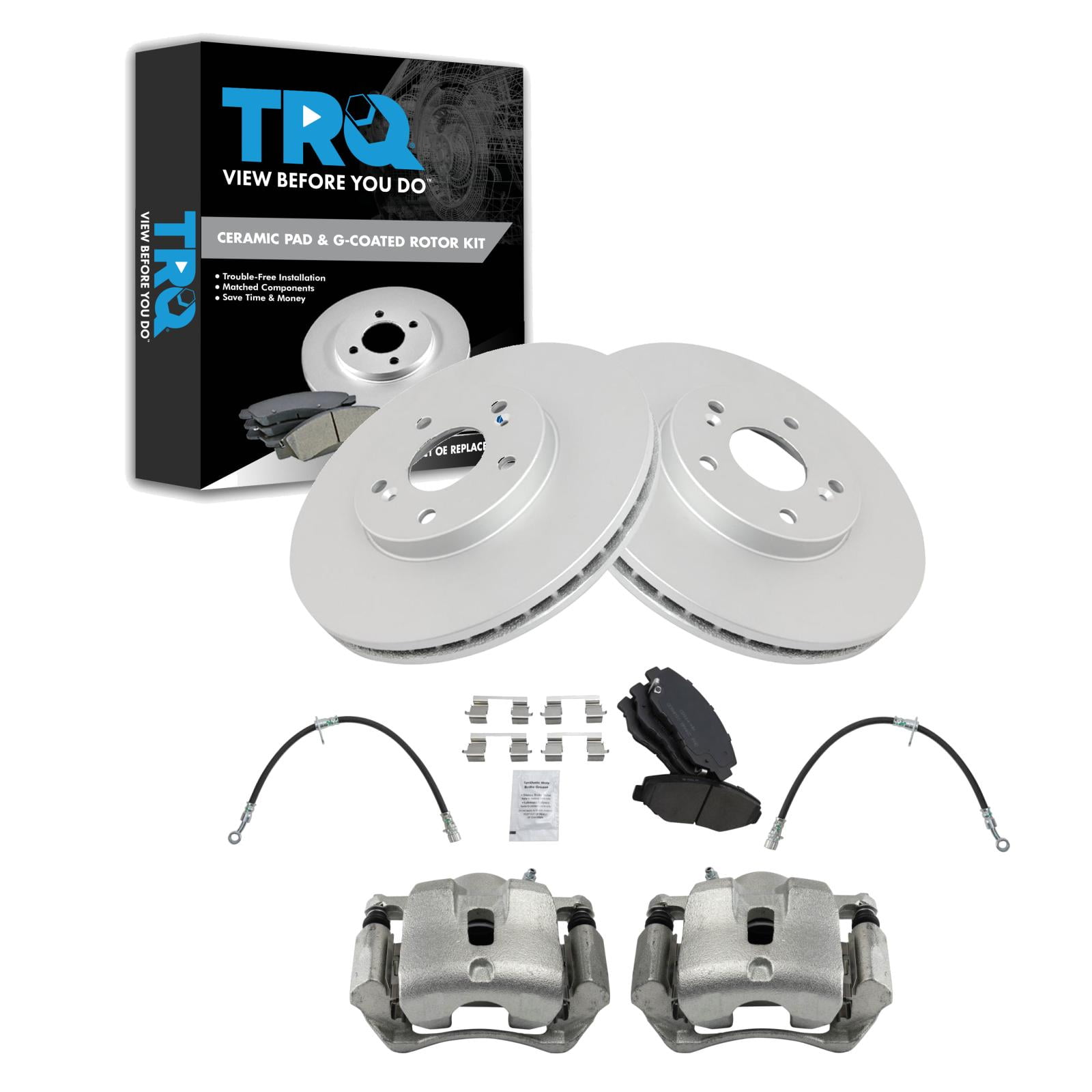 TRQ Front Brake Pad & Rotor Kit Brake Caliper Brake Hose Brake Pads ...