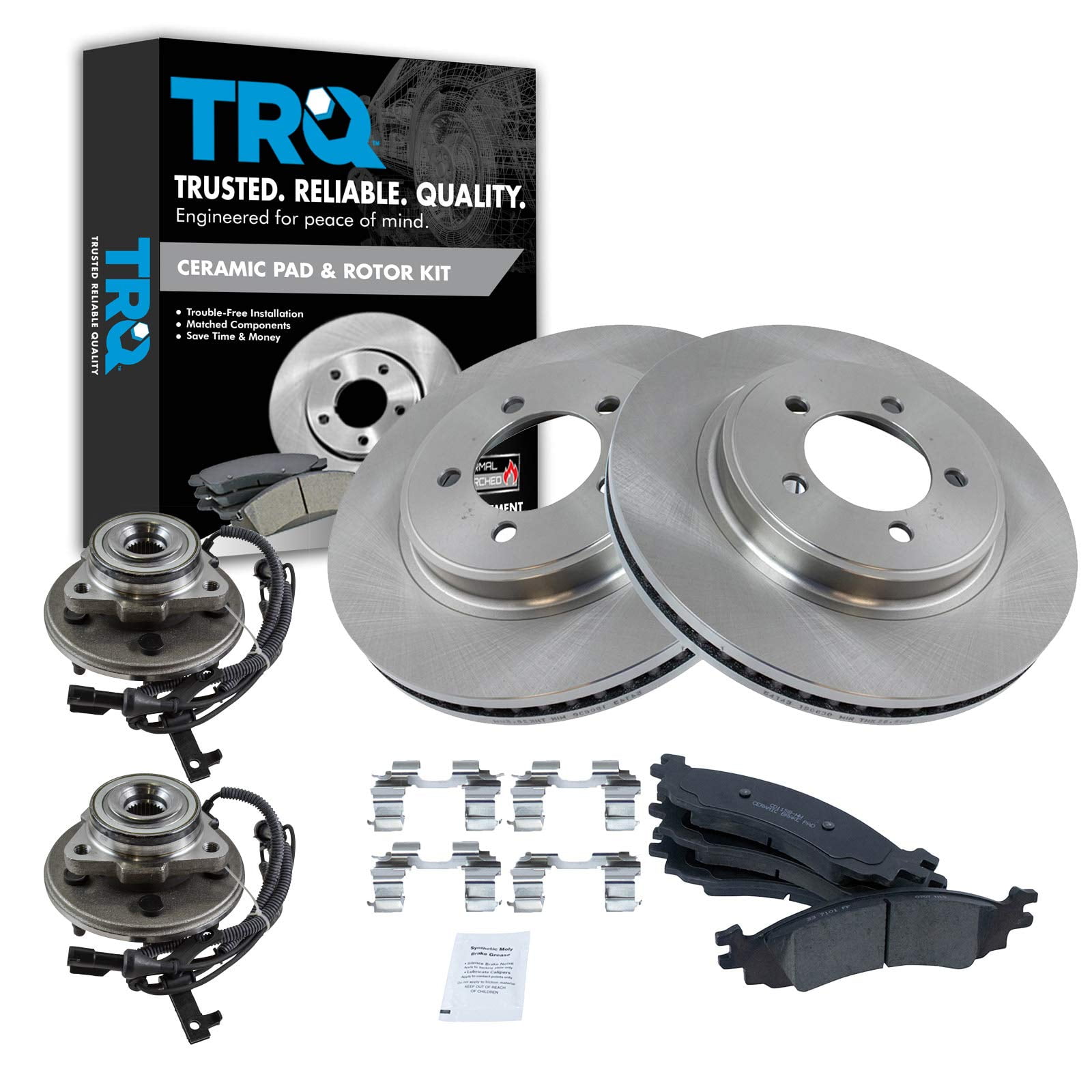 TRQ Front Brake Pad & Rotor Kit Brake Pads Brake Rotor Wheel Hub ...