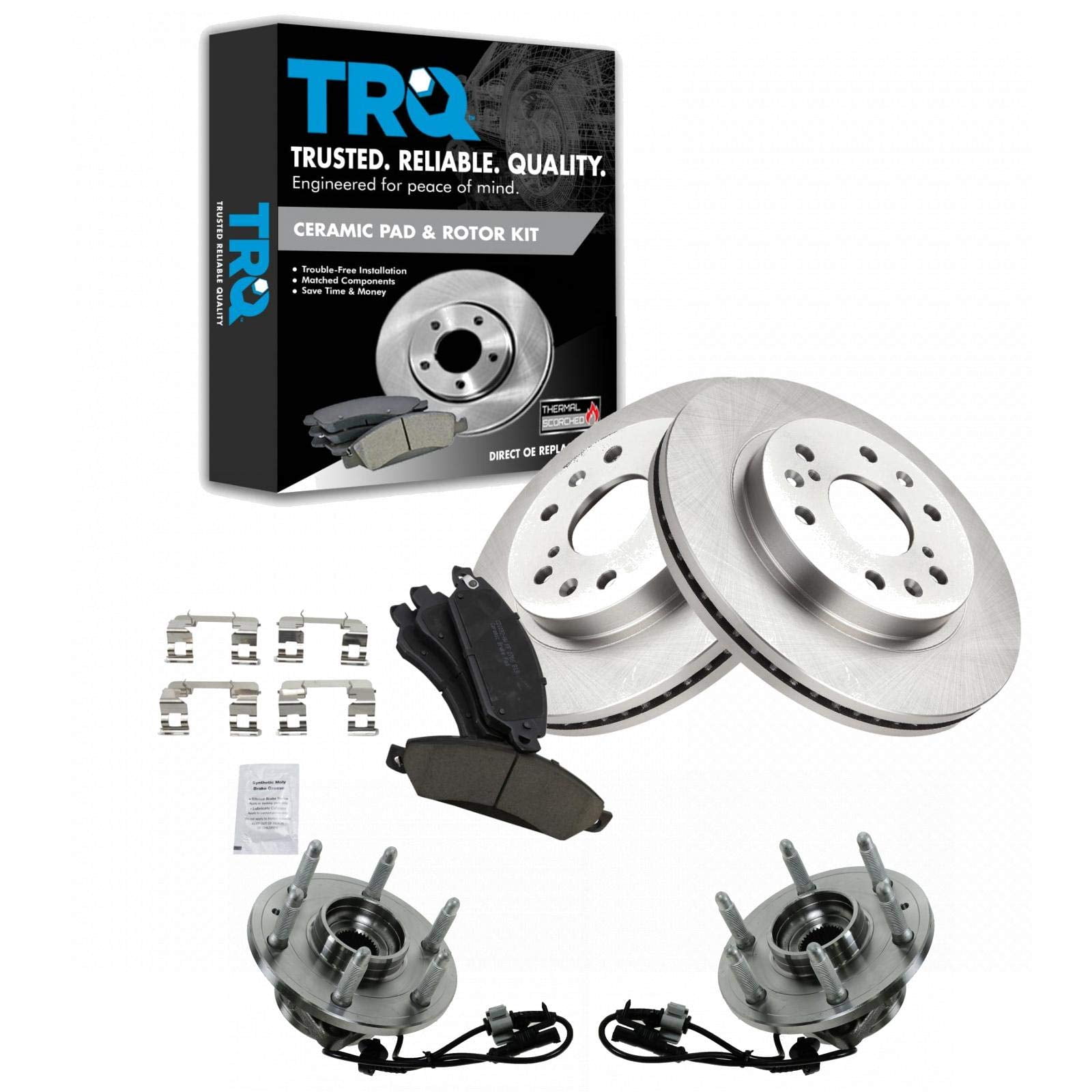 TRQ Front Ceramic Disc Brake Pad Rotor & Hub Kit Set Fits Select Chevy ...