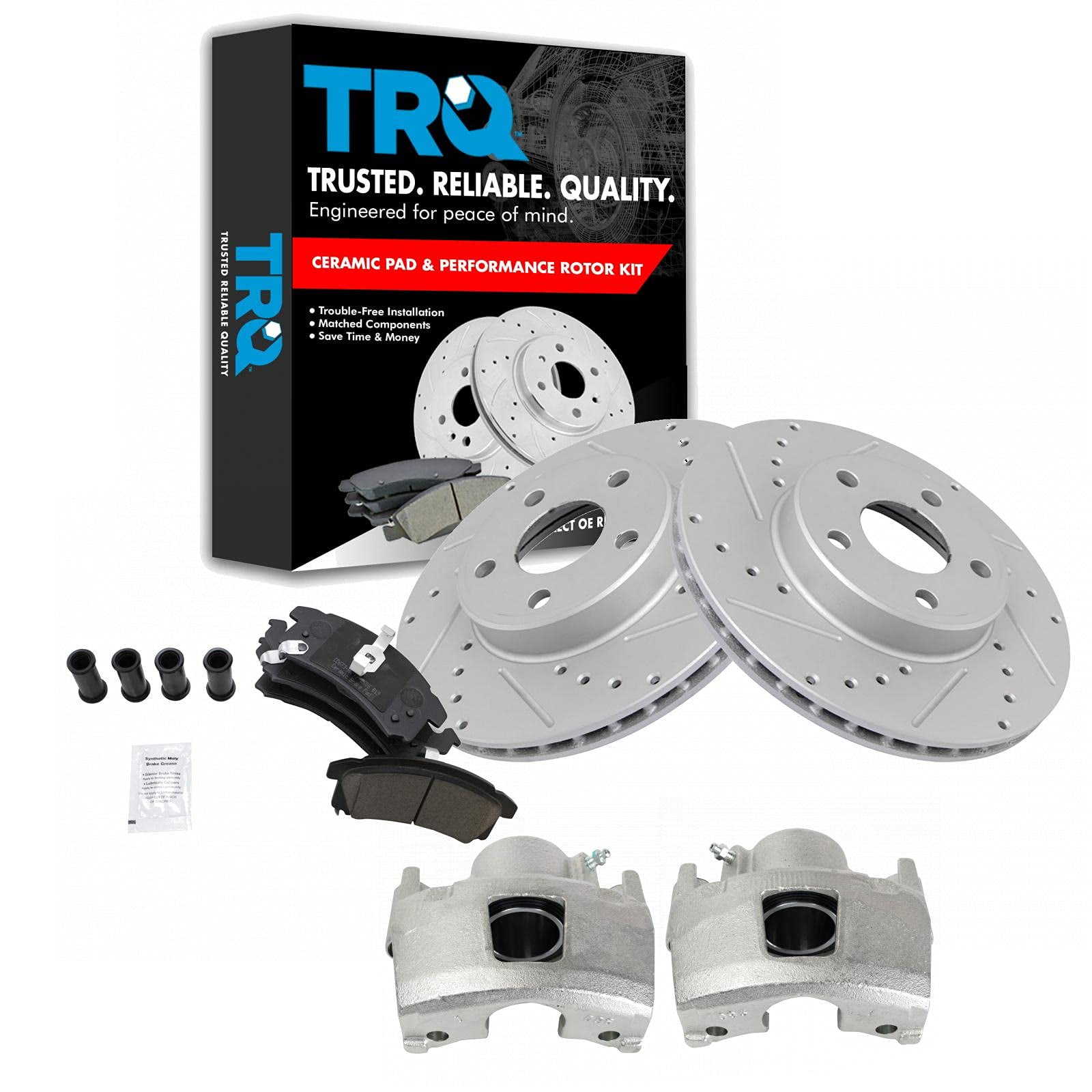 TRQ Front Ceramic Pads Performance Rotors & Caliper Kit Fits Select ...