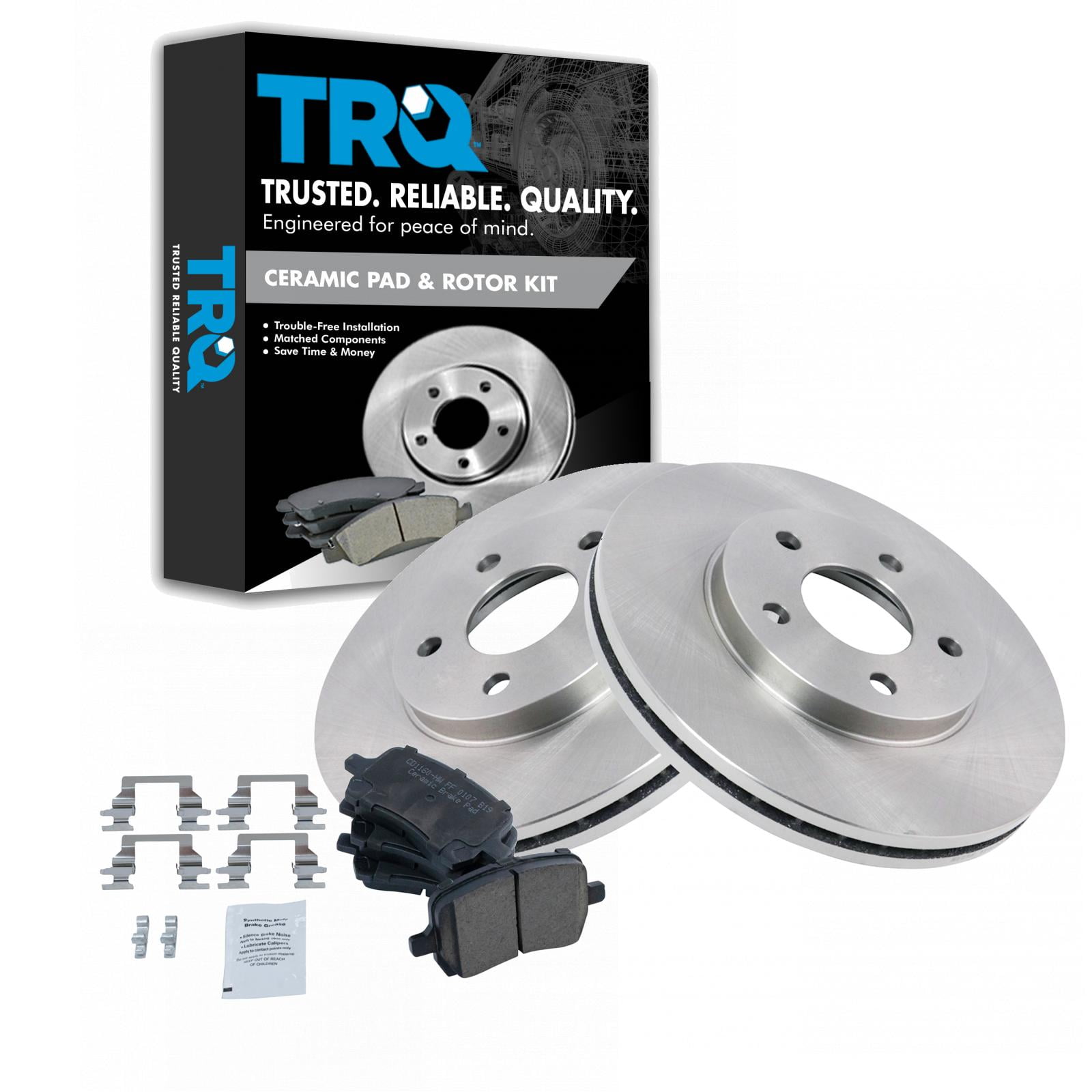 TRQ Front Disc Brake Rotor & Posi Ceramic Disc Brake Pad Kit Fits ...