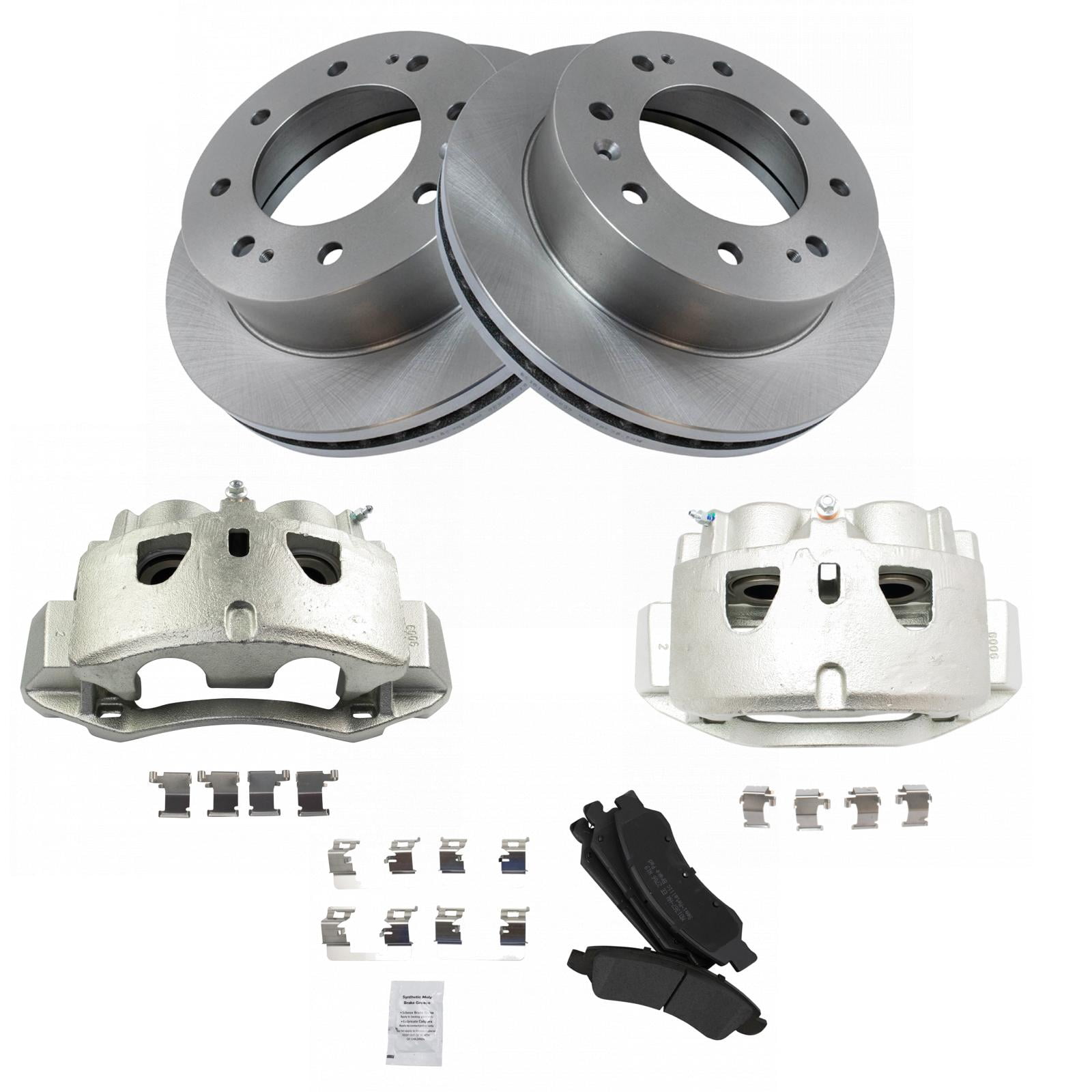 TRQ Front Metallic Pads Rotors & Brake Calipers Kit Fits Select Chevy ...